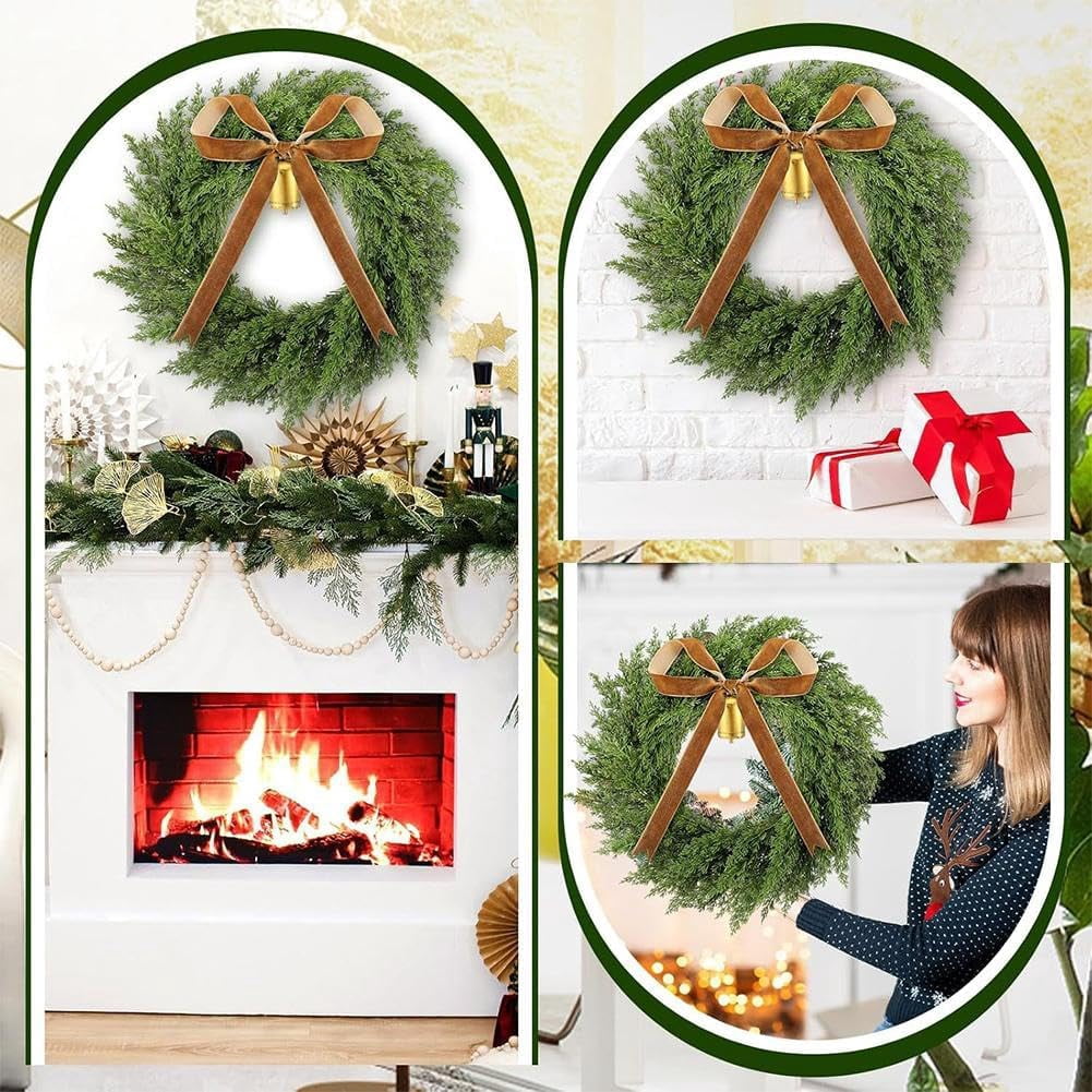 Bootesun Christmas Cedar Wreath, Realistic Faux Cedar Christmas Wreath ...