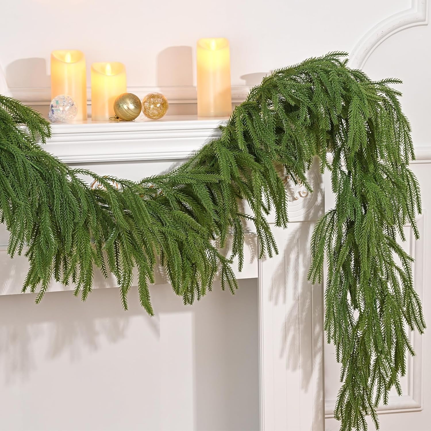 Bootesun Christmas Garland, 6FT Real Touch Norfolk Pine Garland, Cedar ...