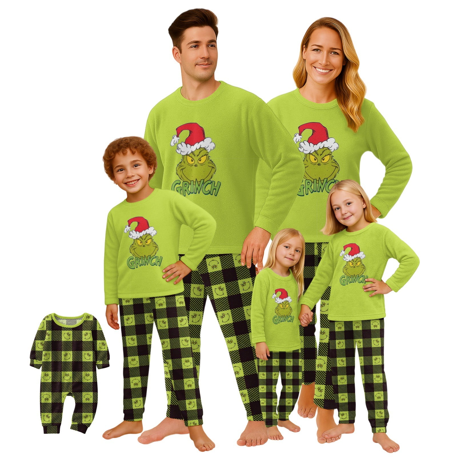 Bootesun Christmas Green Elf Pajamas 2-Piece Grid-Printing Sets ...