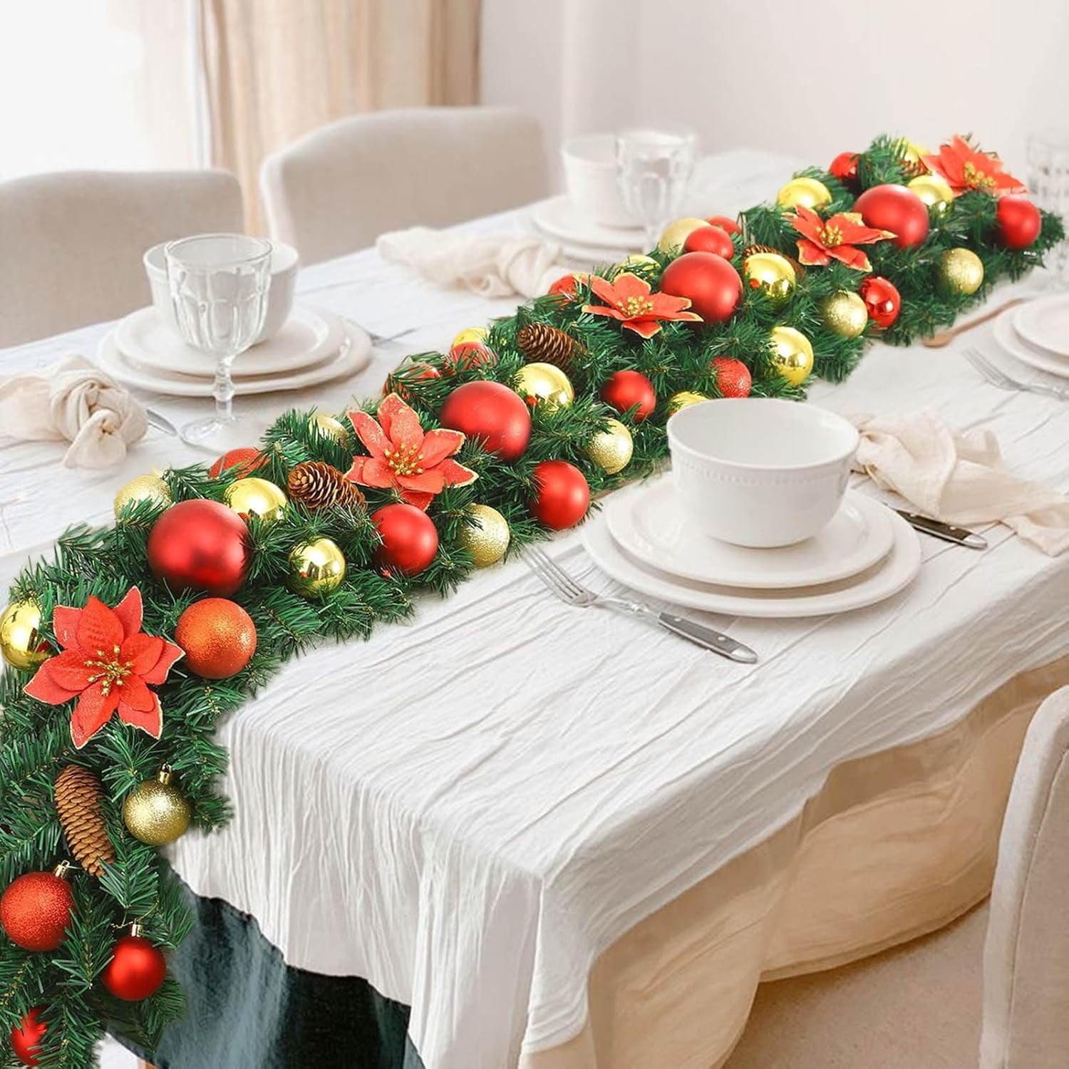 Bootesun Christmas Rattan Garland,Christmas Rattan Artificial Flower ...