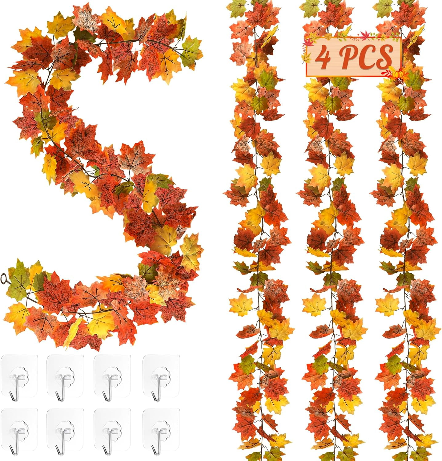 Bootesun Fall Garland Decorations, 4 Pack Fall Garland for Mantle, Fall ...