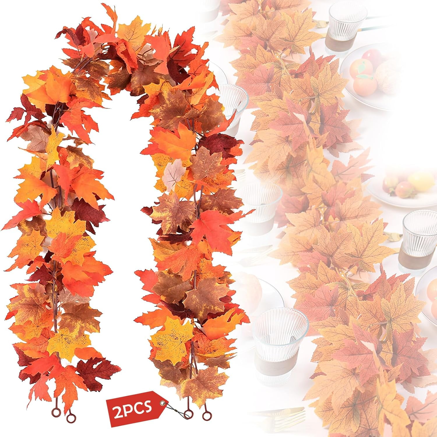 Bootesun Fall Garland Decors - 2 Pack Fall Garland Maple Leaf Garland ...