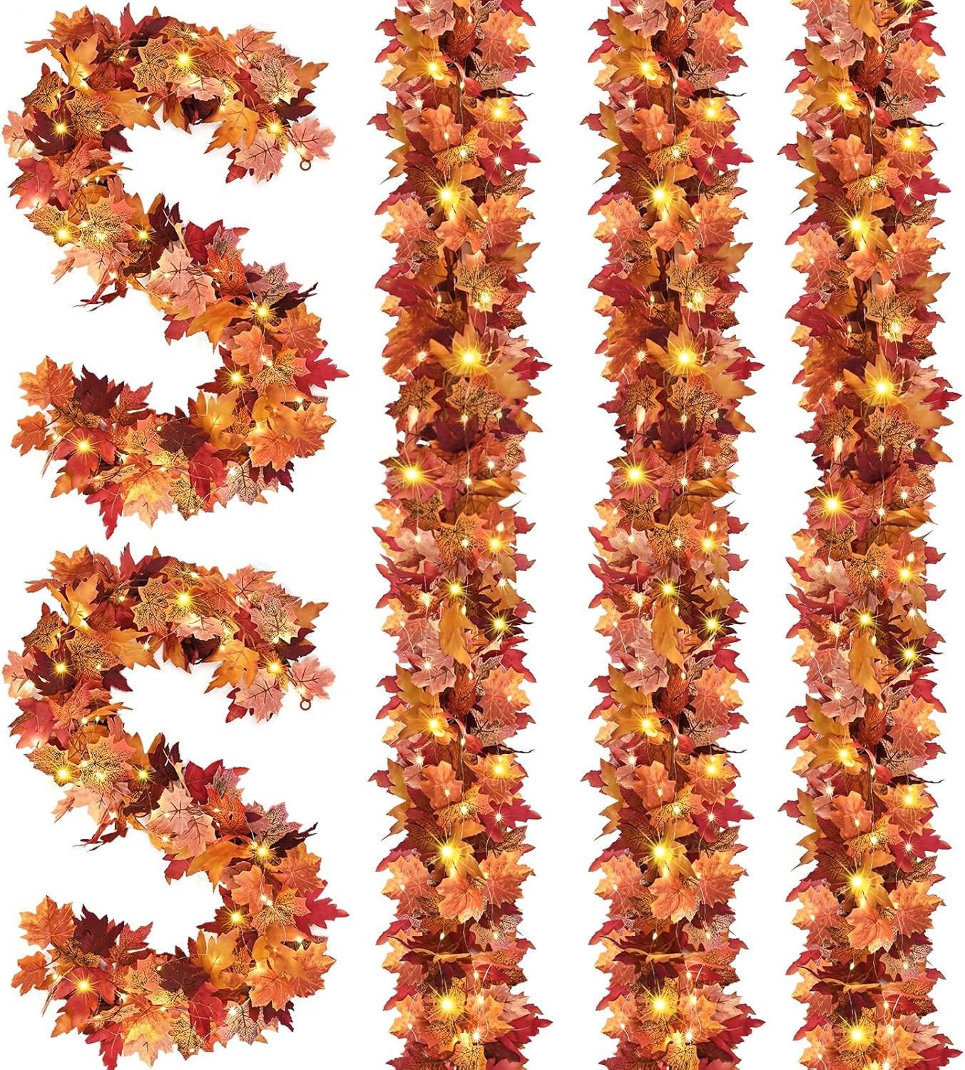 Bootesun Fall Garland Decors, 5 Pack Fall Garland with Lights, 6Ft ...