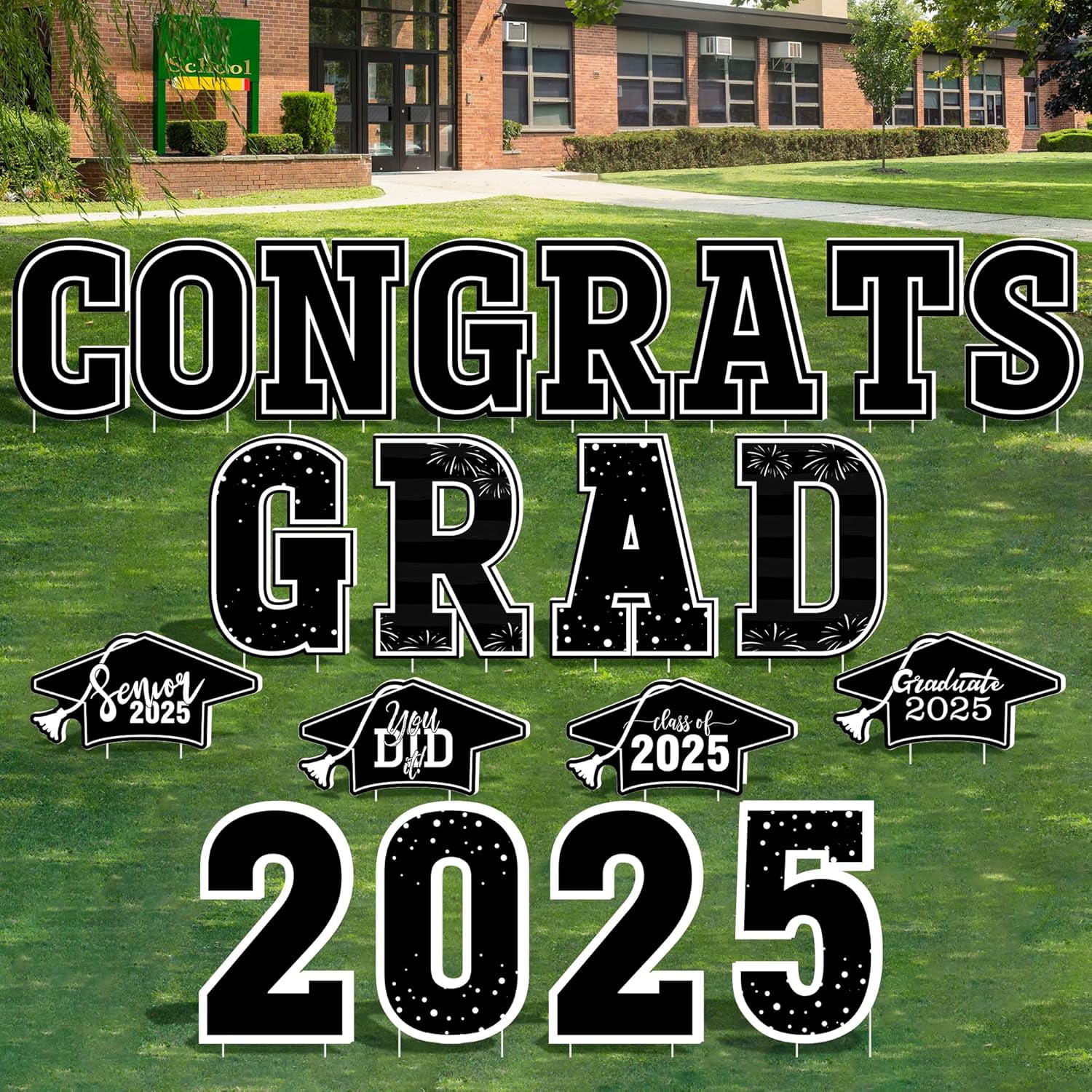Bootesun Graduation Yard Signs, Black White Graduation Yard Sign Class ...