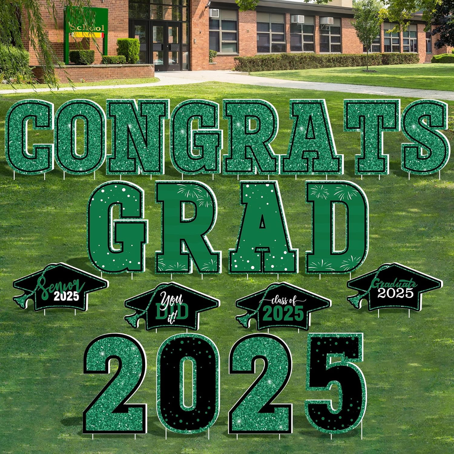 Bootesun Graduation Yard Signs, Green Graduation Yard Sign Class of ...