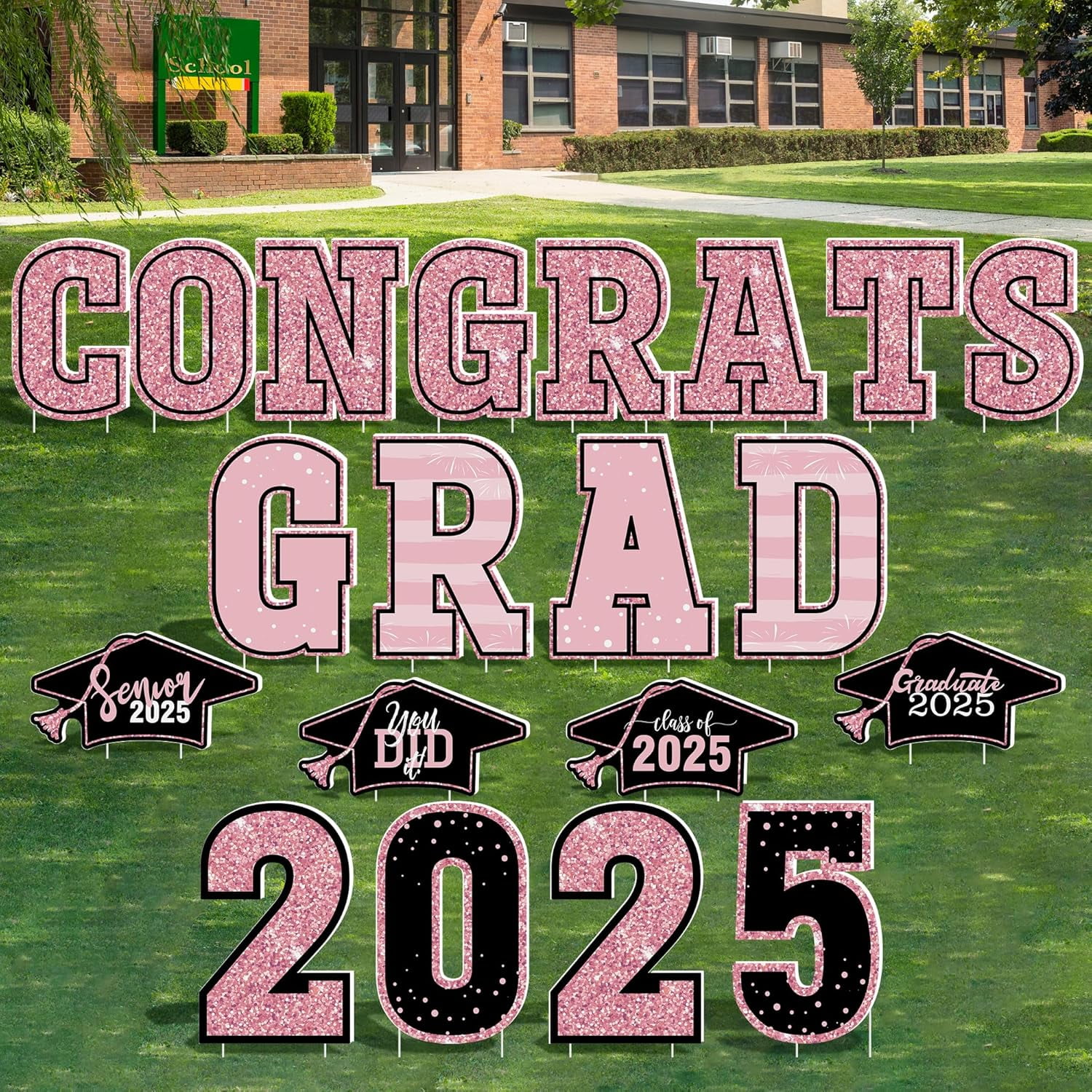 Bootesun Graduation Yard Signs, Pink Graduation Yard Sign Class of 2025 ...