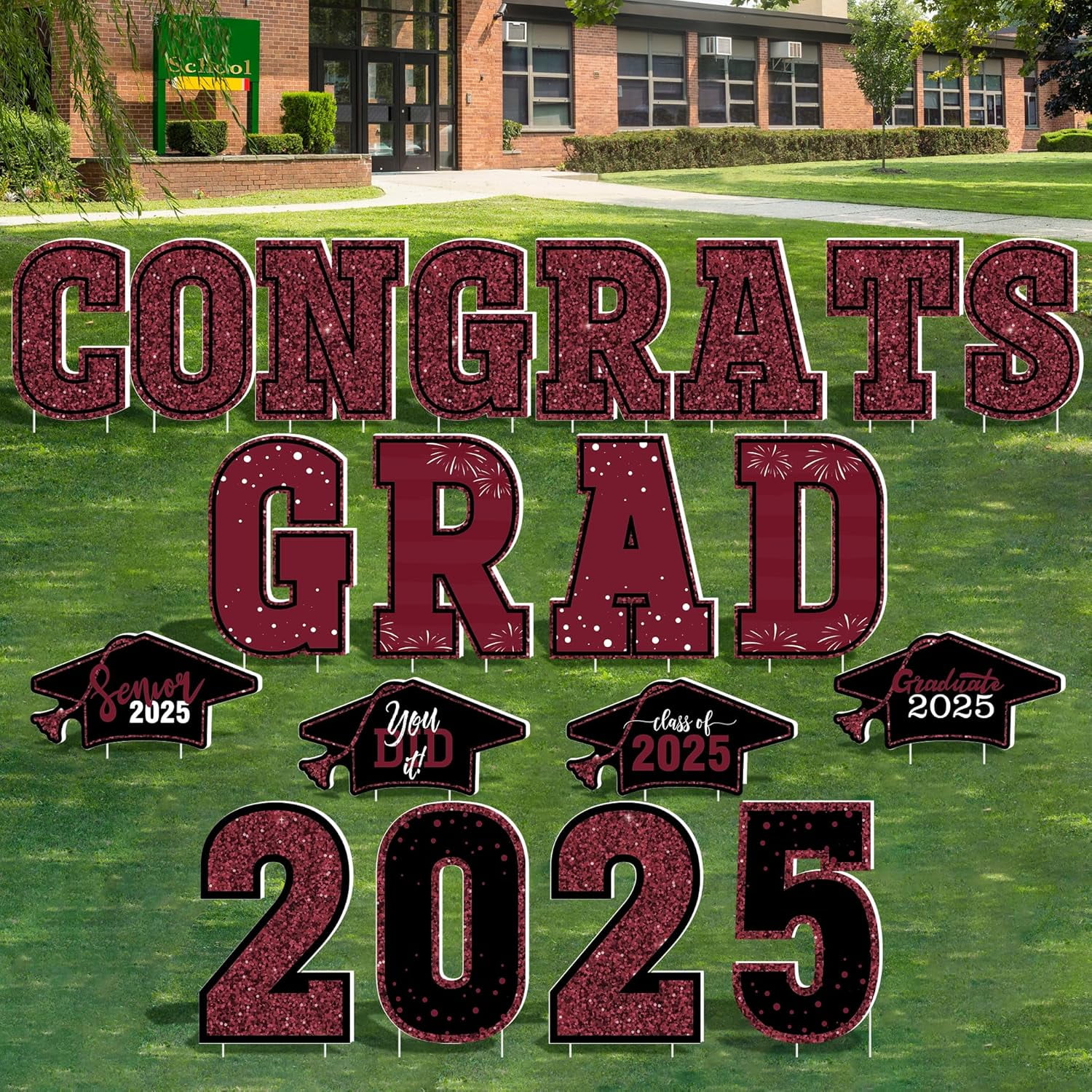 Bootesun Graduation Yard Signs, Wine Graduation Yard Sign Class of 2025 ...