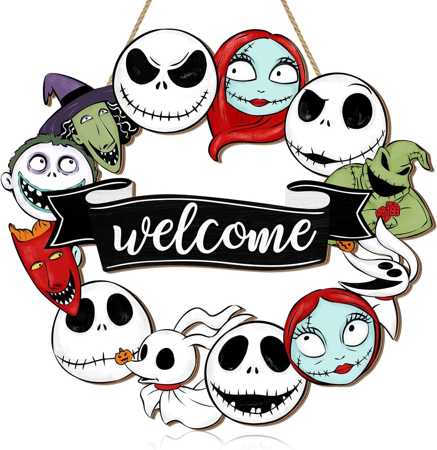 Bootesun Halloween Wooden Door Sign Wreath Cartoon The Nightmare Before ...