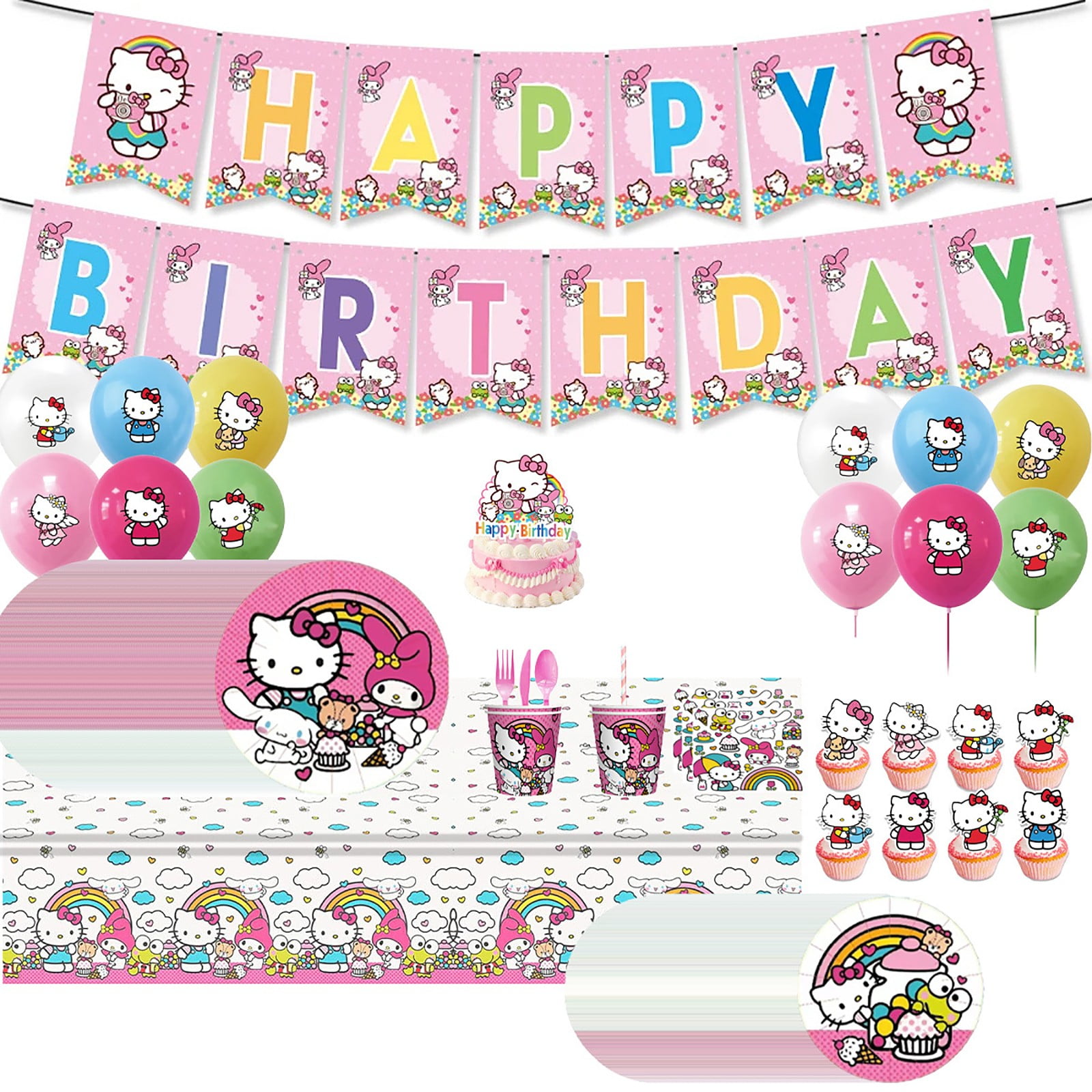 Bootesun Hello Kitty Birthday Decorations, Kawaii Cartoon Character ...