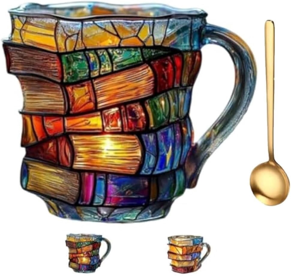 Bootesun Painted Book Mug, Novelty 3D Hand Painted Books Stack Shaped ...