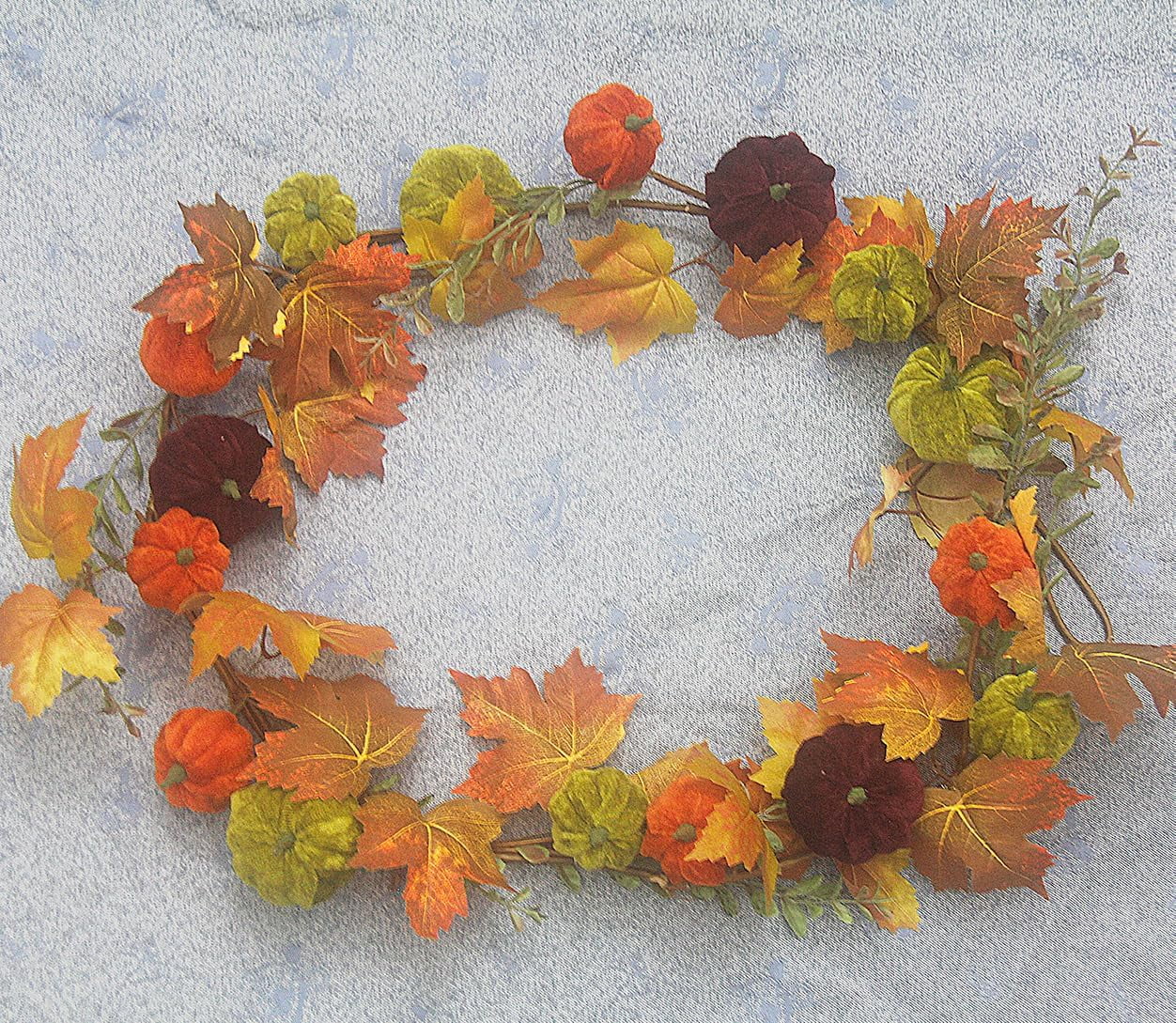 Bootesun Pumpkin Decor Fake Fall Maple Leaf Garland Hanging Vine- 6 ...
