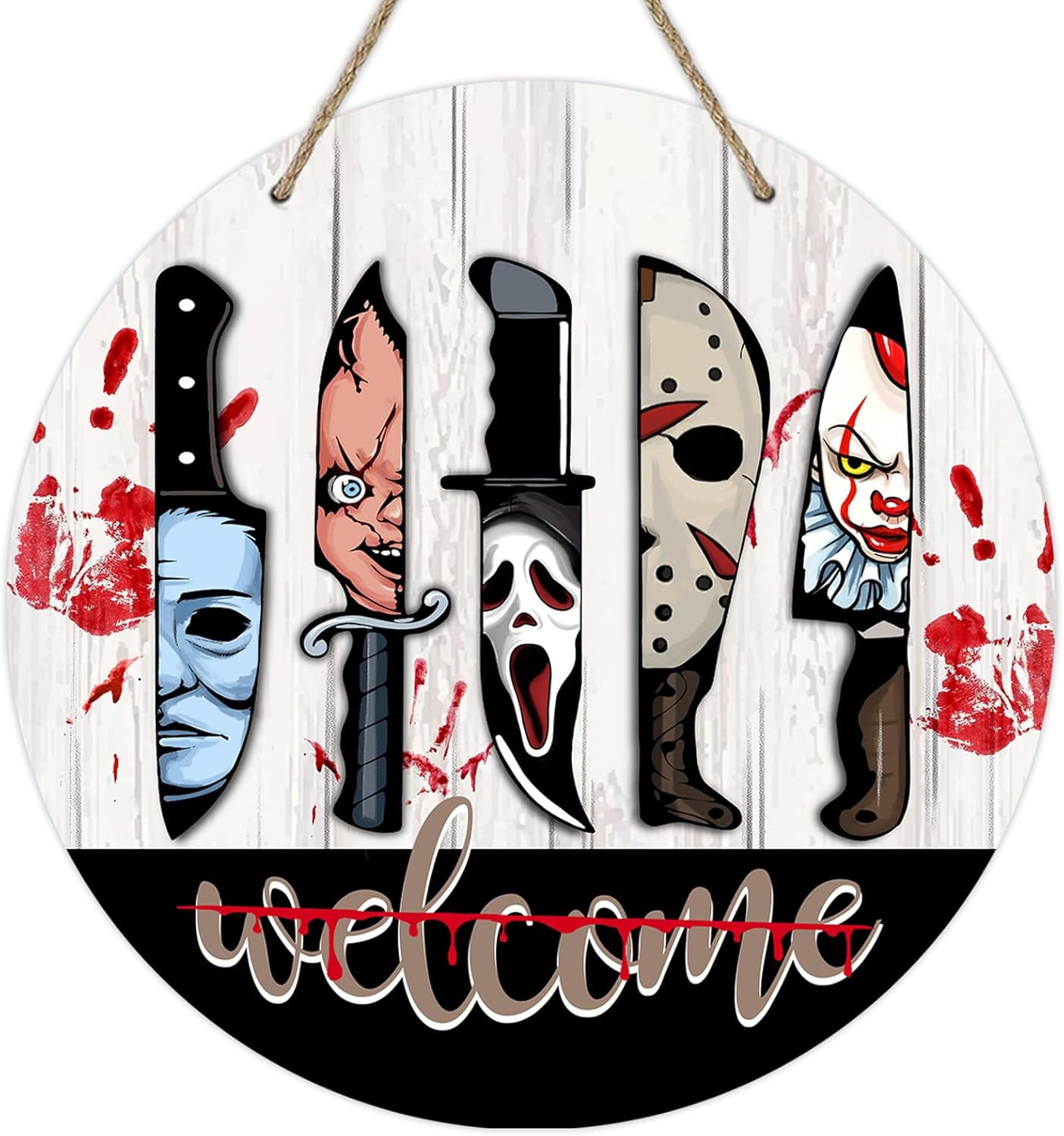 Bootesun Welcome Halloween Knife Front Door Sign, Horror Classic Movie ...