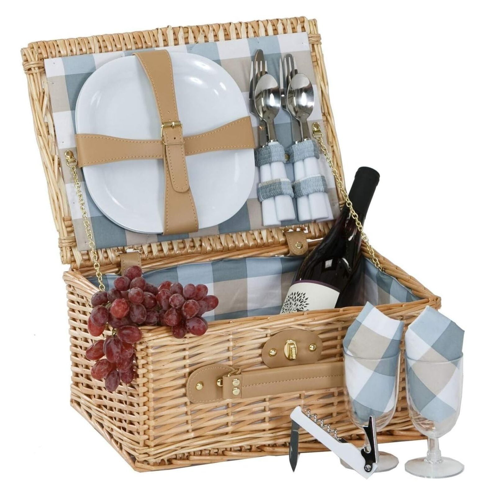 Boothbay Two Person Picnic Basket Picnic Basket with Two Plates ...