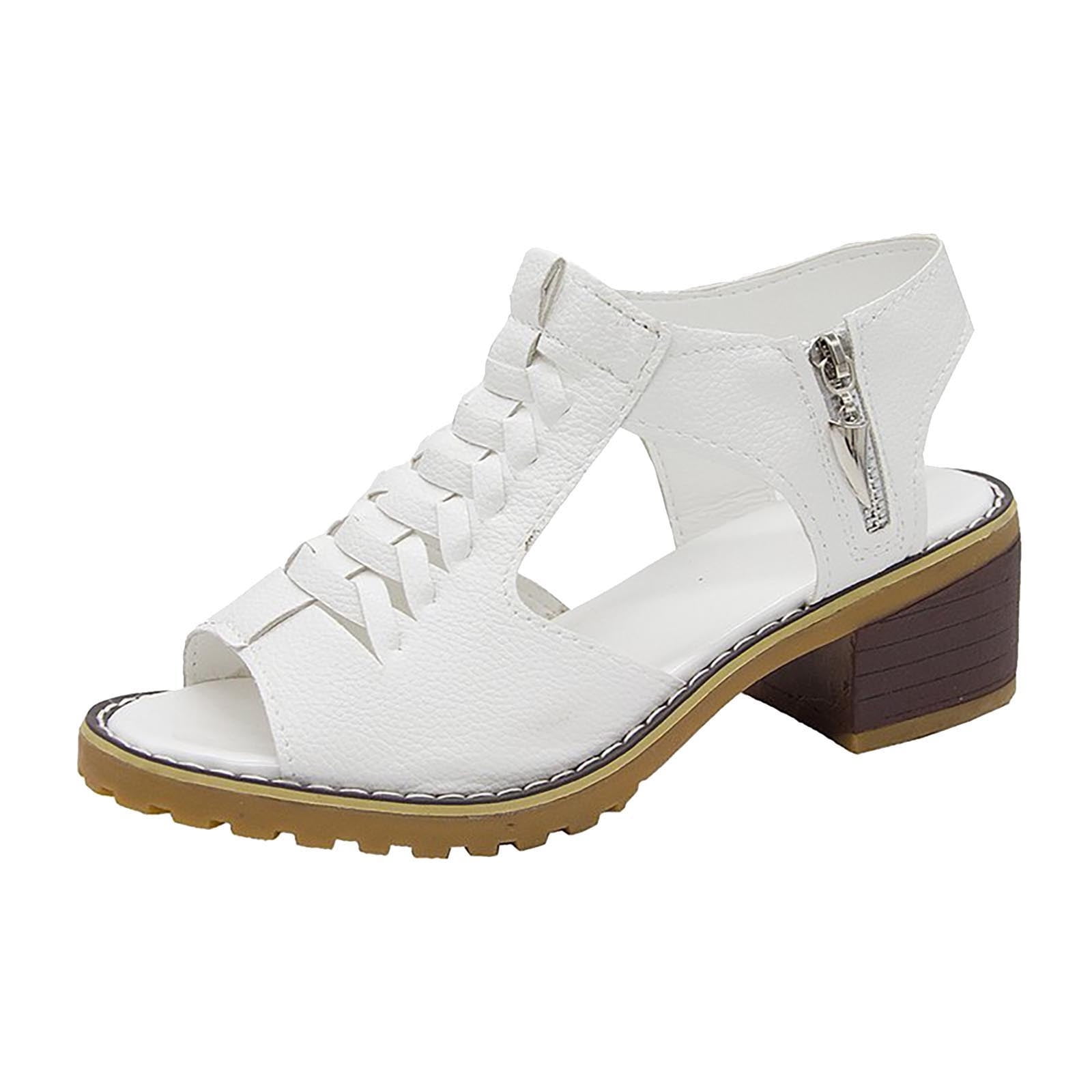 Booties Sandals for Women - Peep Toe Low Block Heel Flat Sandals Casual ...