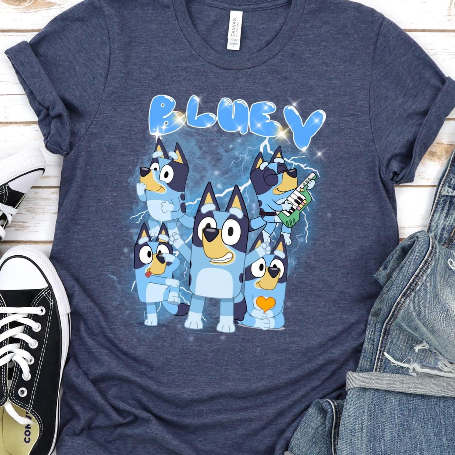 Bootleg Bluey and Bingo tshirt – Funny Cartoon Style Tee – Retro Blue ...