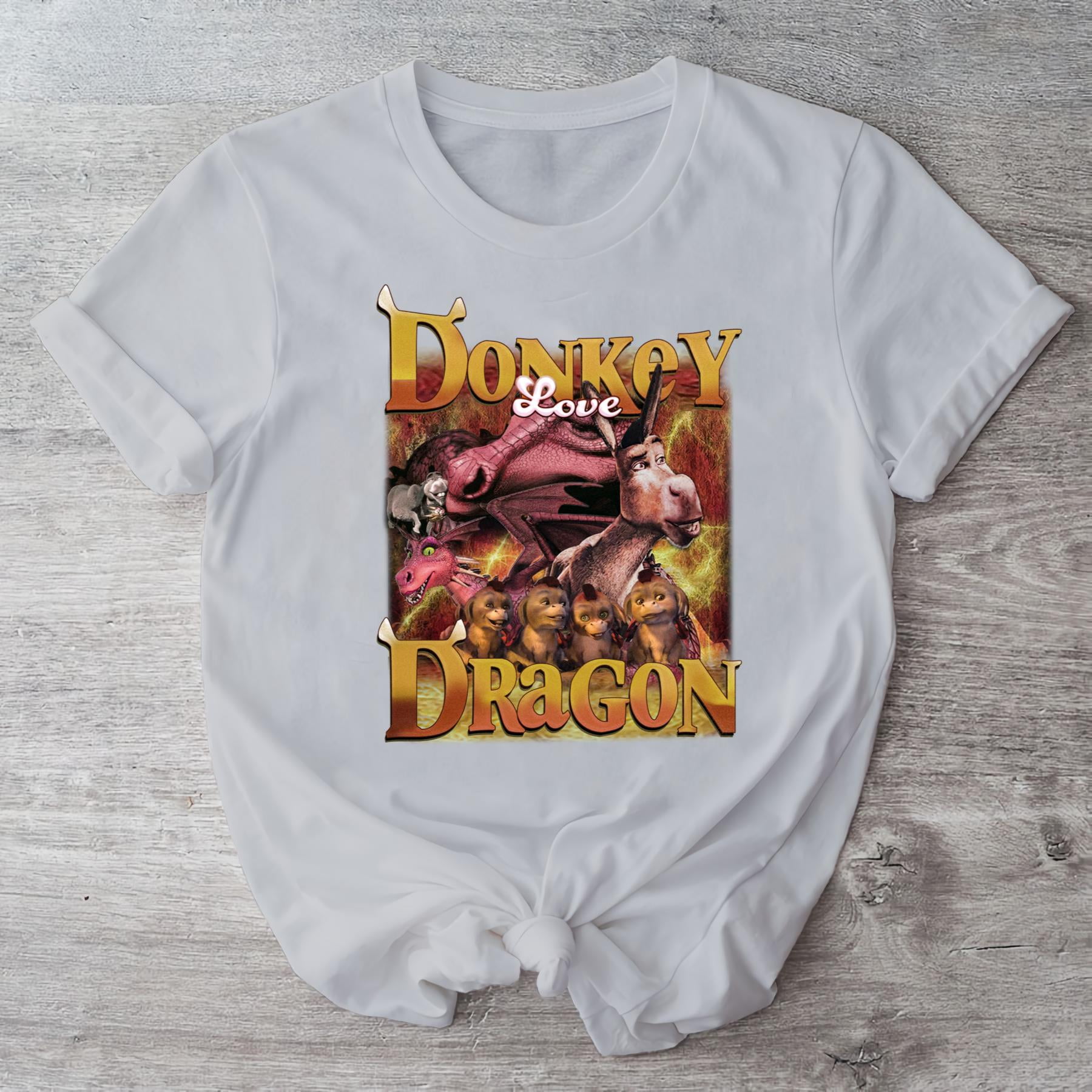 Bootleg Cartoon Donkey & Dragon Couple Tee, Y2K Fairy Tale Parody Shirt ...