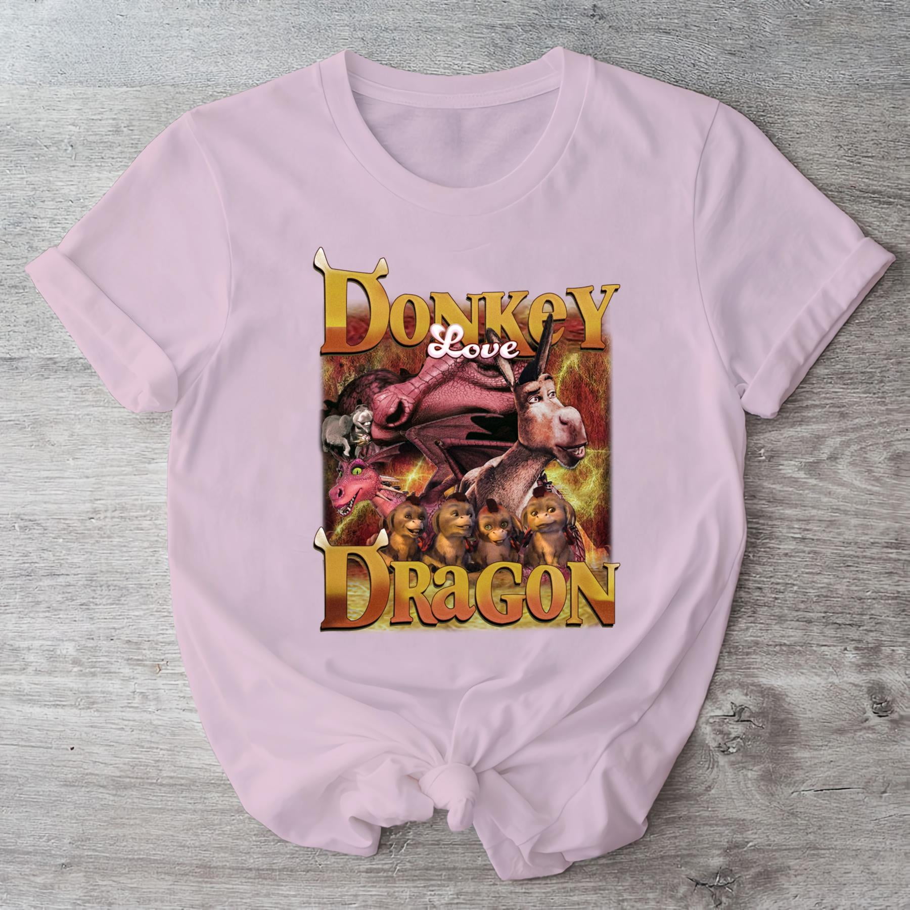 Bootleg Cartoon Donkey & Dragon Couple Tee, Y2K Fairy Tale Parody Shirt ...