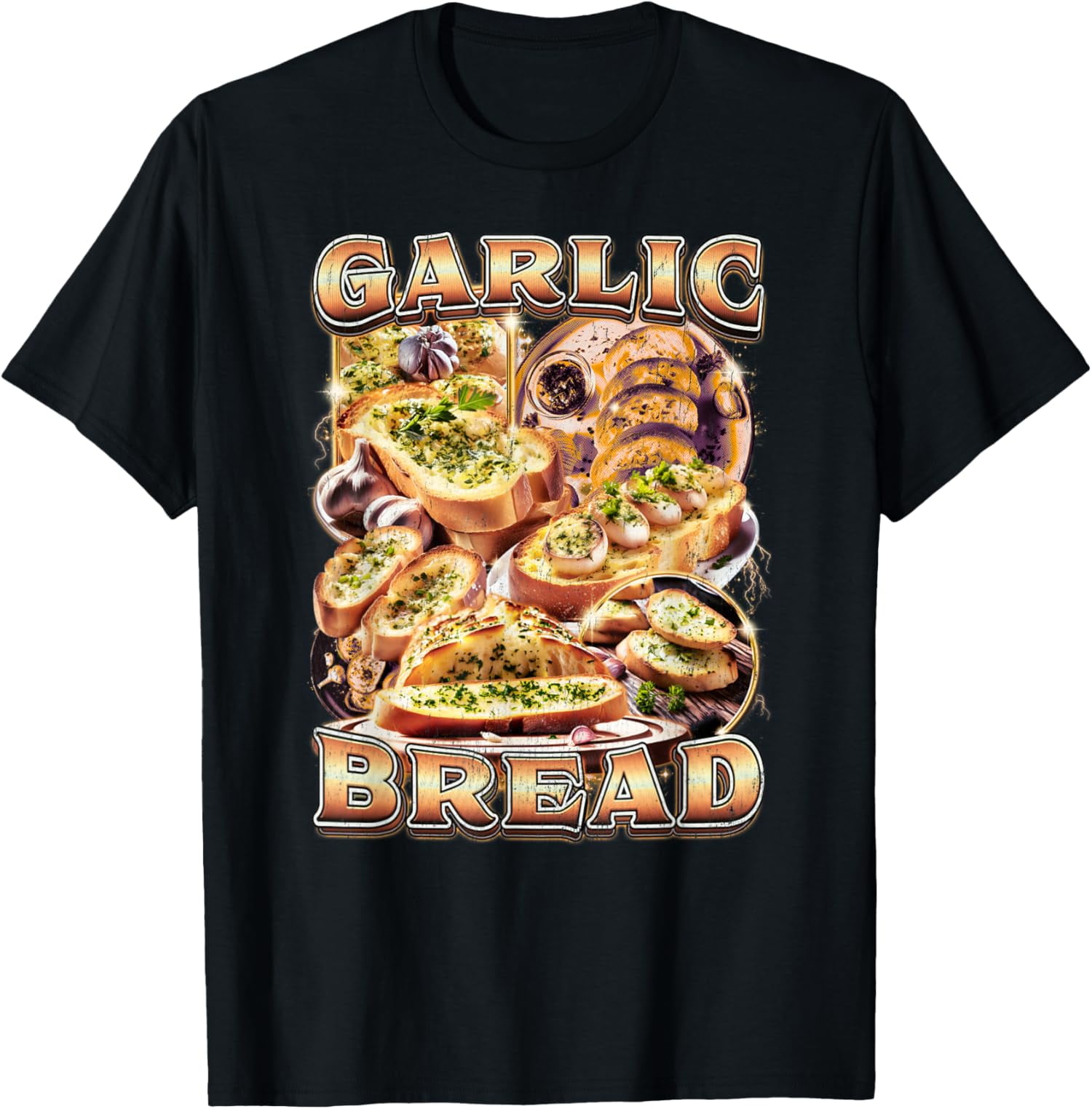 Bootleg Rap Style Garlic Bread Meme Food Ironic Vintage 90s T-Shirt ...