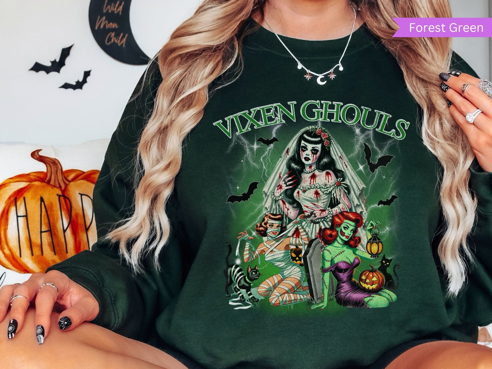 Bootleg Woman Ghouls Retro Horror Halloween Sweatshirt, Vintage Gothic ...