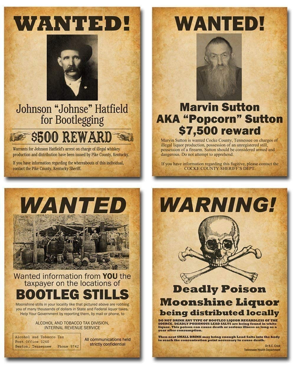 Bootleggers Wanted Posters Art Prints - Set of Four Photos (8x10 ...