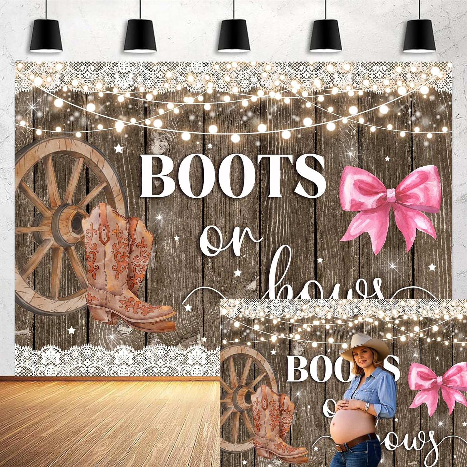 Boots or Bows Gender Reveal Backdrop Boy or Girl Baby Shower Party ...