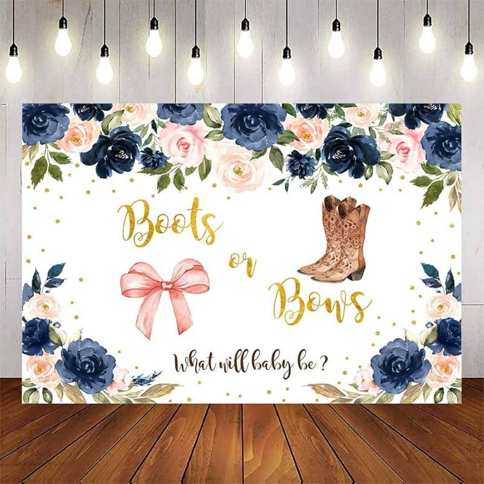 Boots or Bows Gender Reveal Backdrop He or She Baby Shower Photo ...