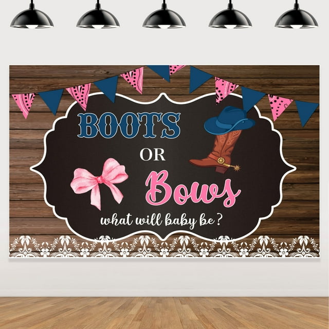 Boots or Bows Gender Reveal Banner, Gender Reveal Backdrop Boys or ...