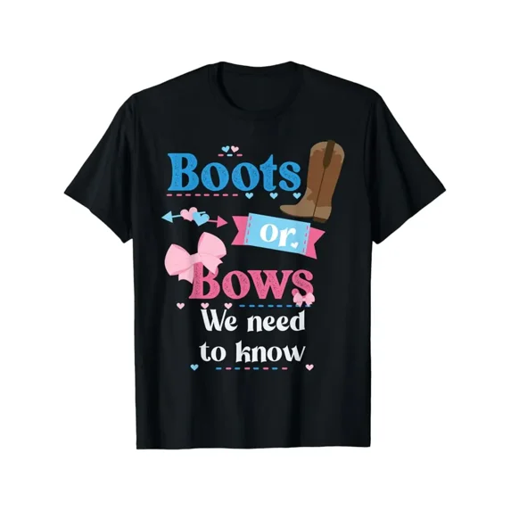 Boots or Bows Gender Reveal Party T-Shirt - 100% Pure Cotton Casual ...