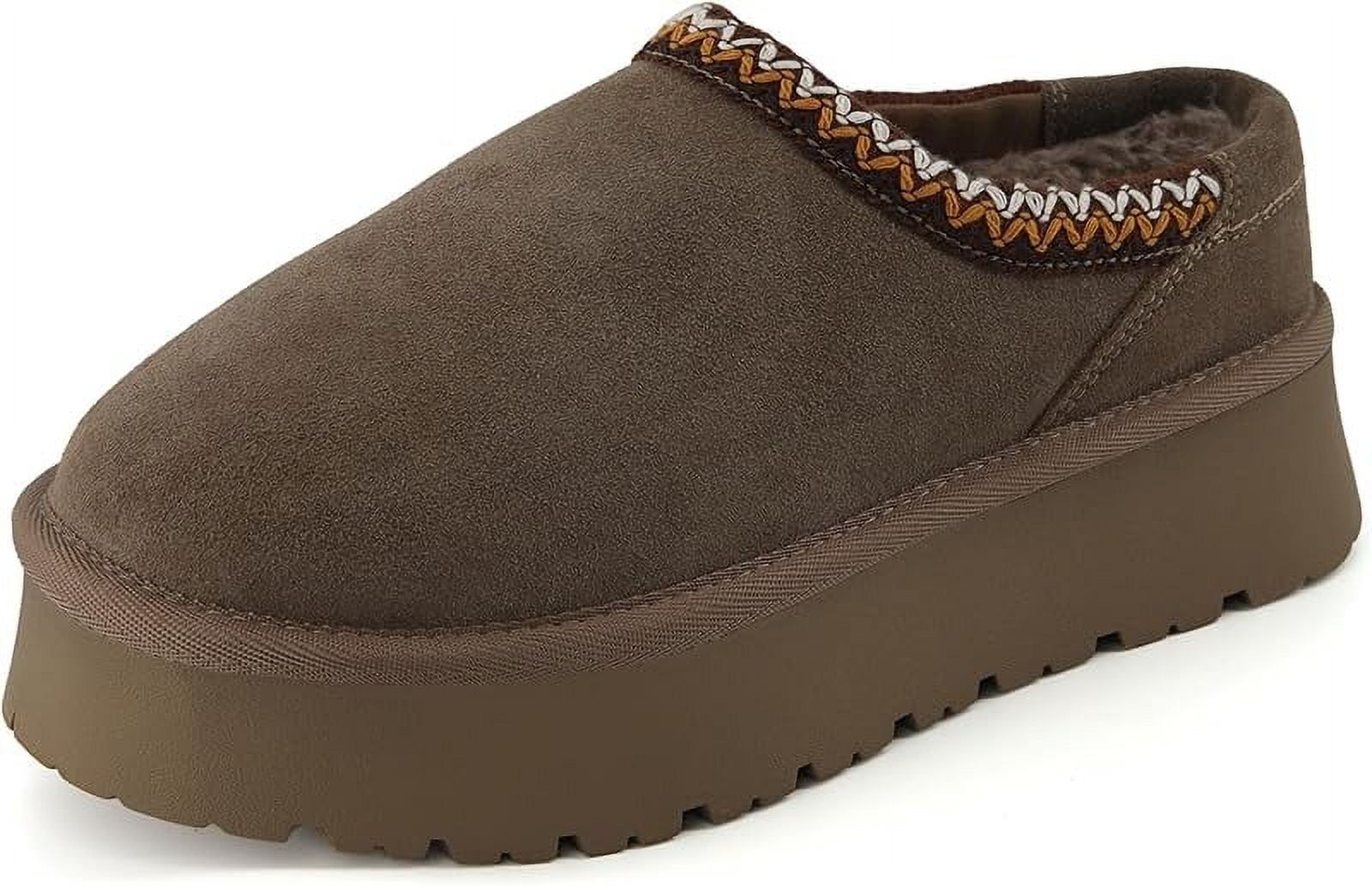 Boots Genuine Suede Fuzzy Mule Slippers for Women with Memory Foam ...