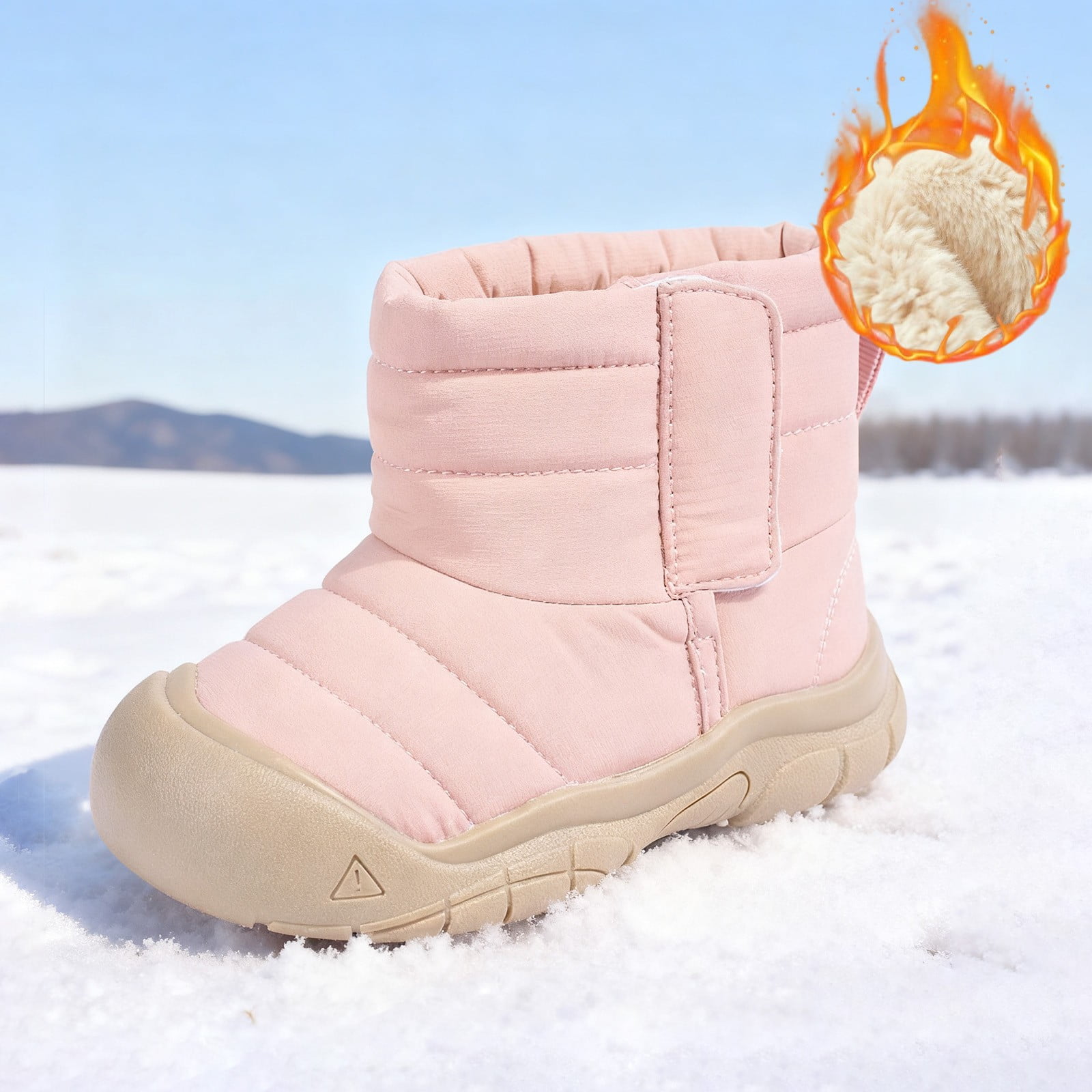 Boots Girls Boys Warm Winter Boots Cozy Plush Lining Winter Shoes (Red ...