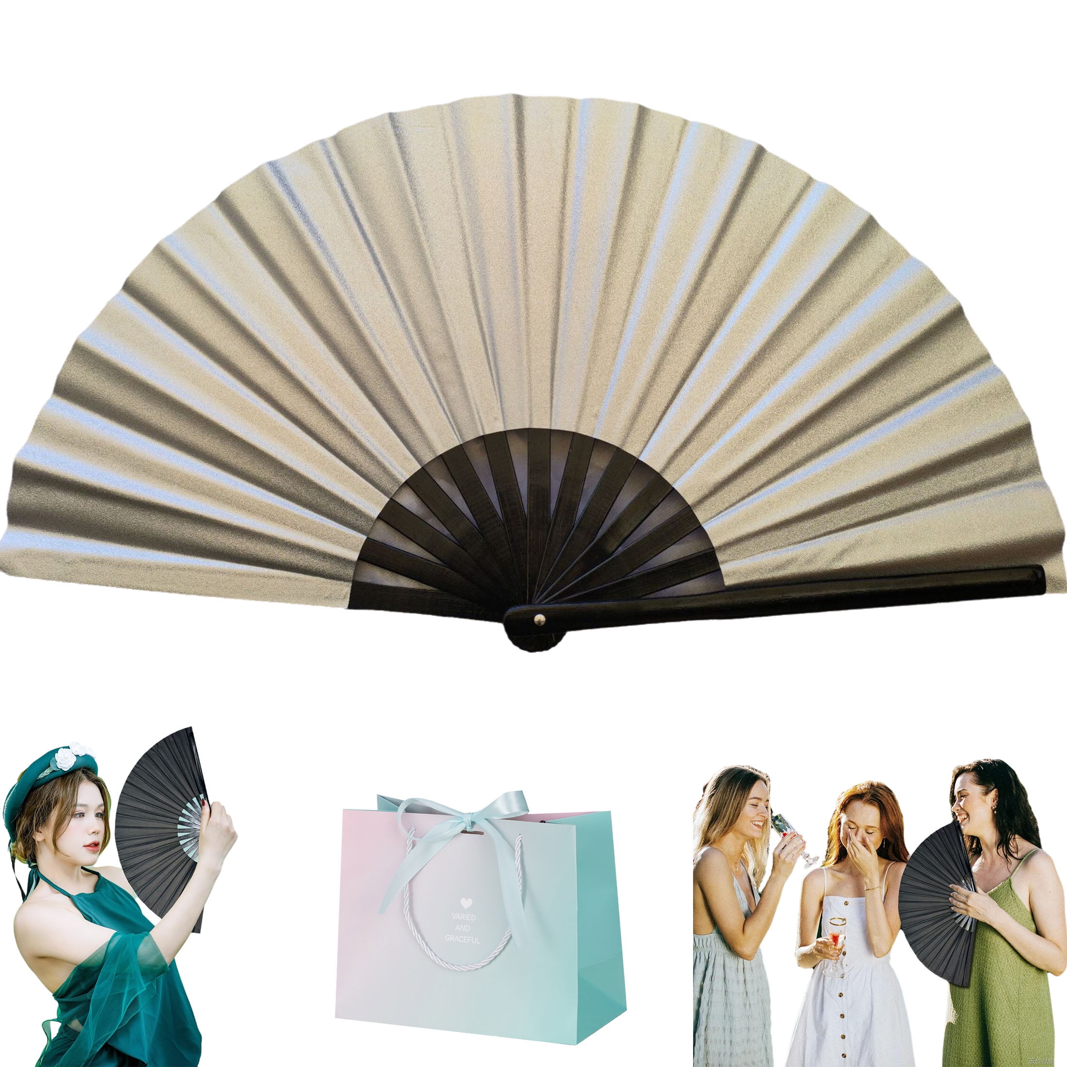 Boots on The Ground Fan,Large Holographic Folding Hand Fan, Clap Fans For Line Dancing,Foldable ...