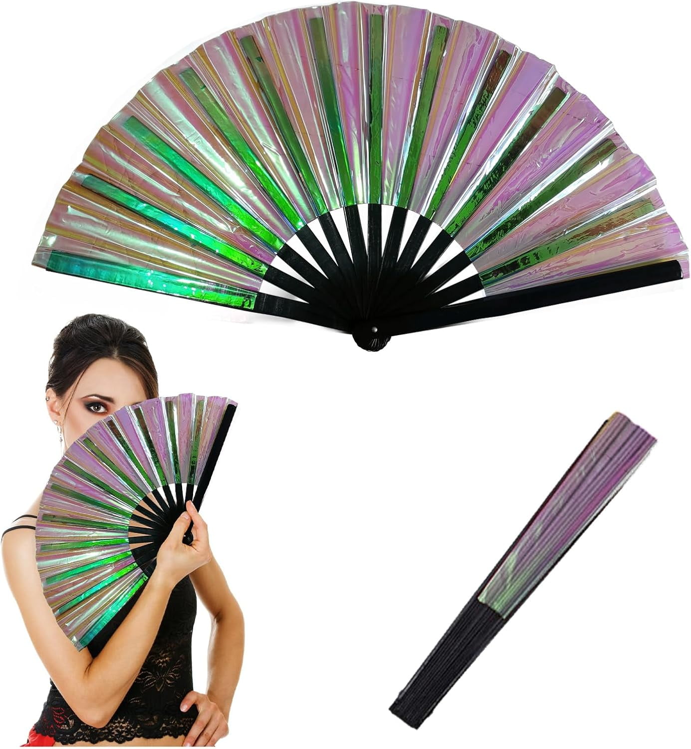 Boots on The Ground Fan, Large Holographic Laser Colors Folding Hand Rave Fan Clap Fans ...