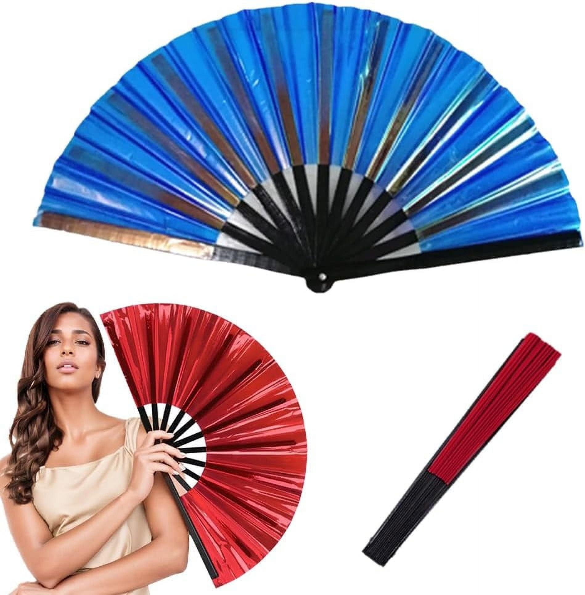 Boots on The Ground Fan, Large Holographic Laser Colors Folding Hand Rave Fan Clap Fans ...