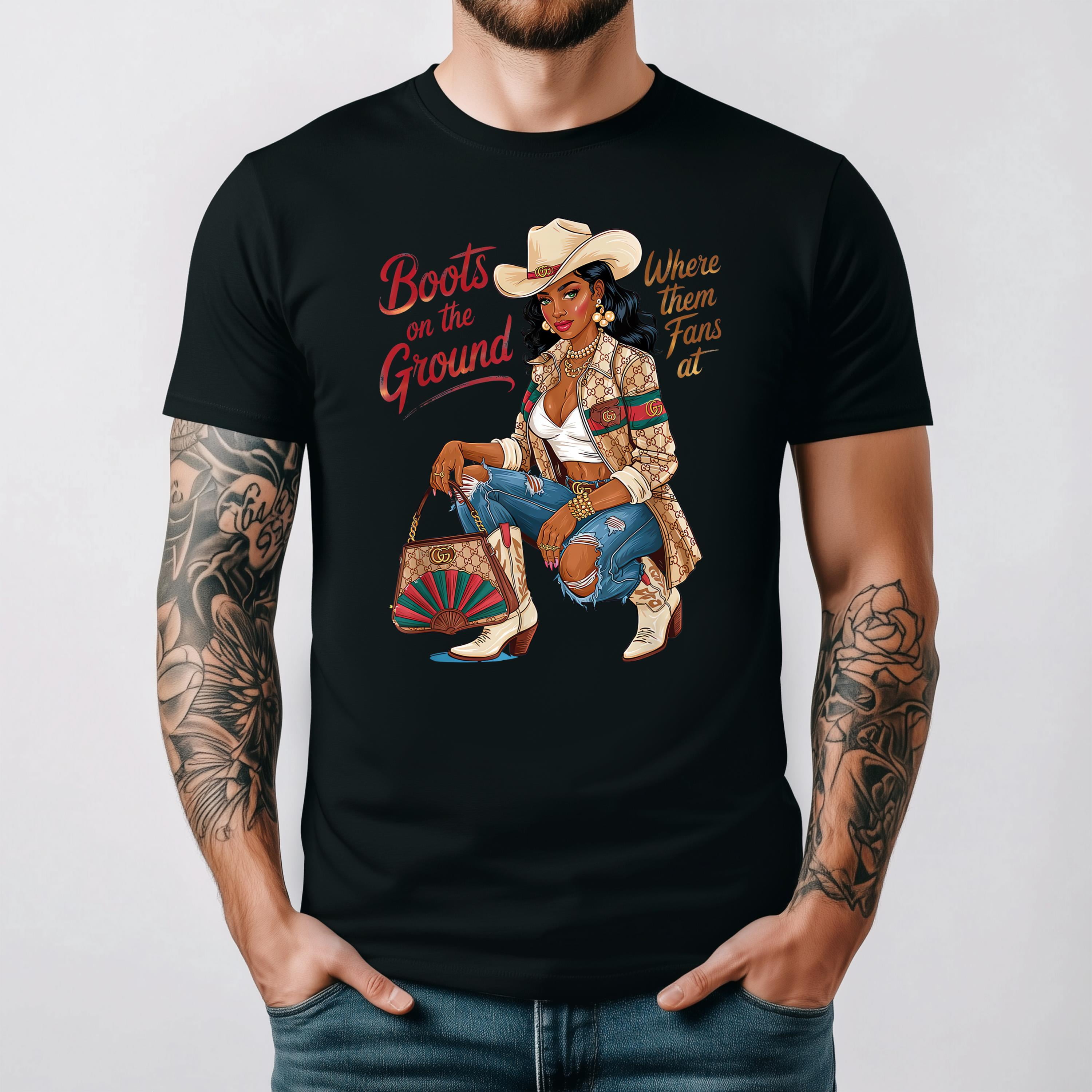 Boots On The Ground County Line Fans Country Theme Graphic T Shirt, for ...