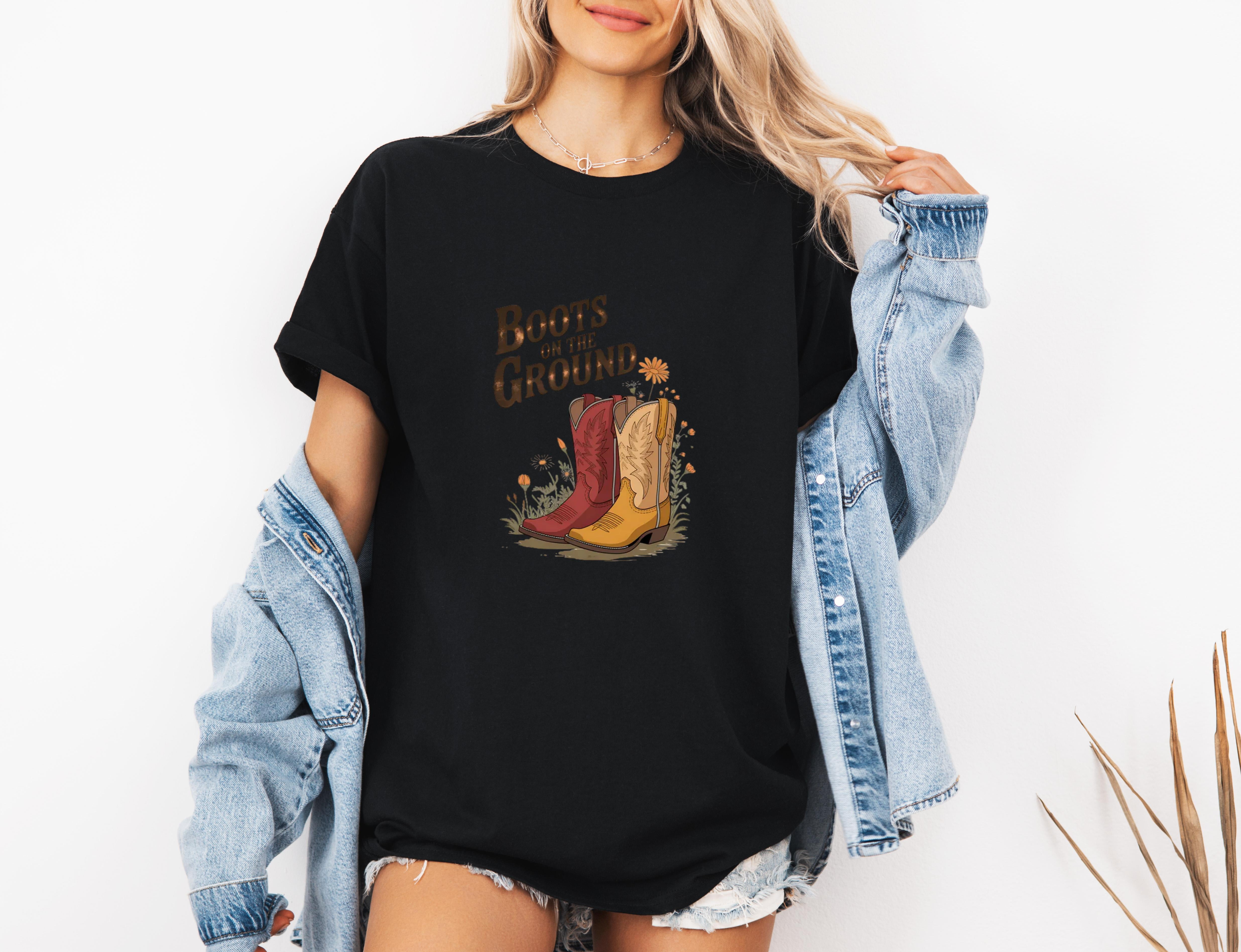 Boots On The Ground Western Style Country Music Line Dance Rider Fashion T-Shirt, for men ...