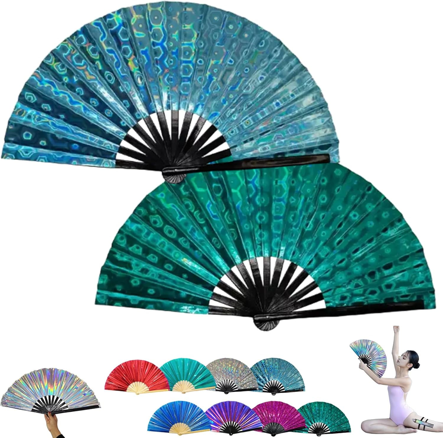 Boots on The Ground Fan, Large Holographic Folding Hand Fan Iridescent ...