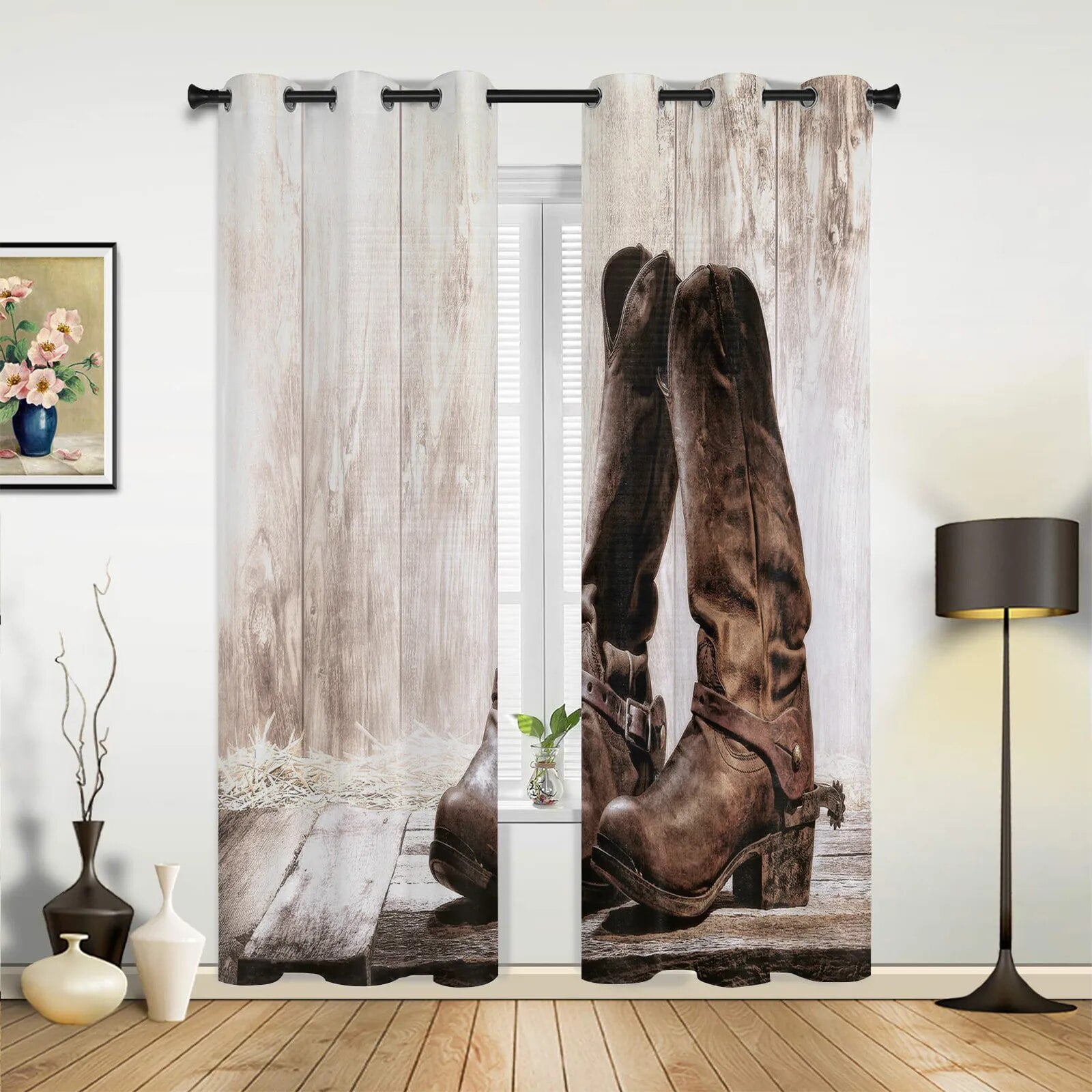Boots Vintage Western Cowboy Window Curtains In The Living Room Printed ...