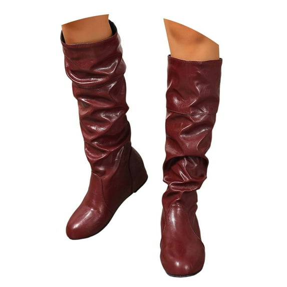 Boots for Women,Heel Pull On Mid Calf Boots Round Toe On Platform ...