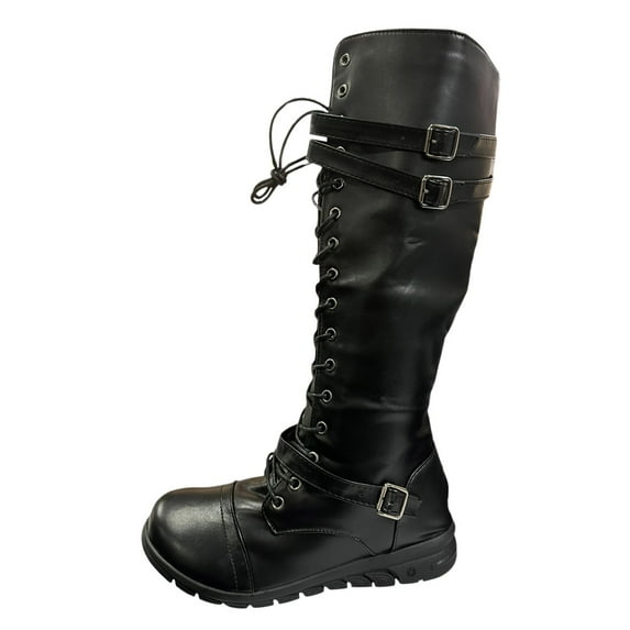 Boots for Women,Stylish High Flat Bottom Leather Boots with Side Zipper ...