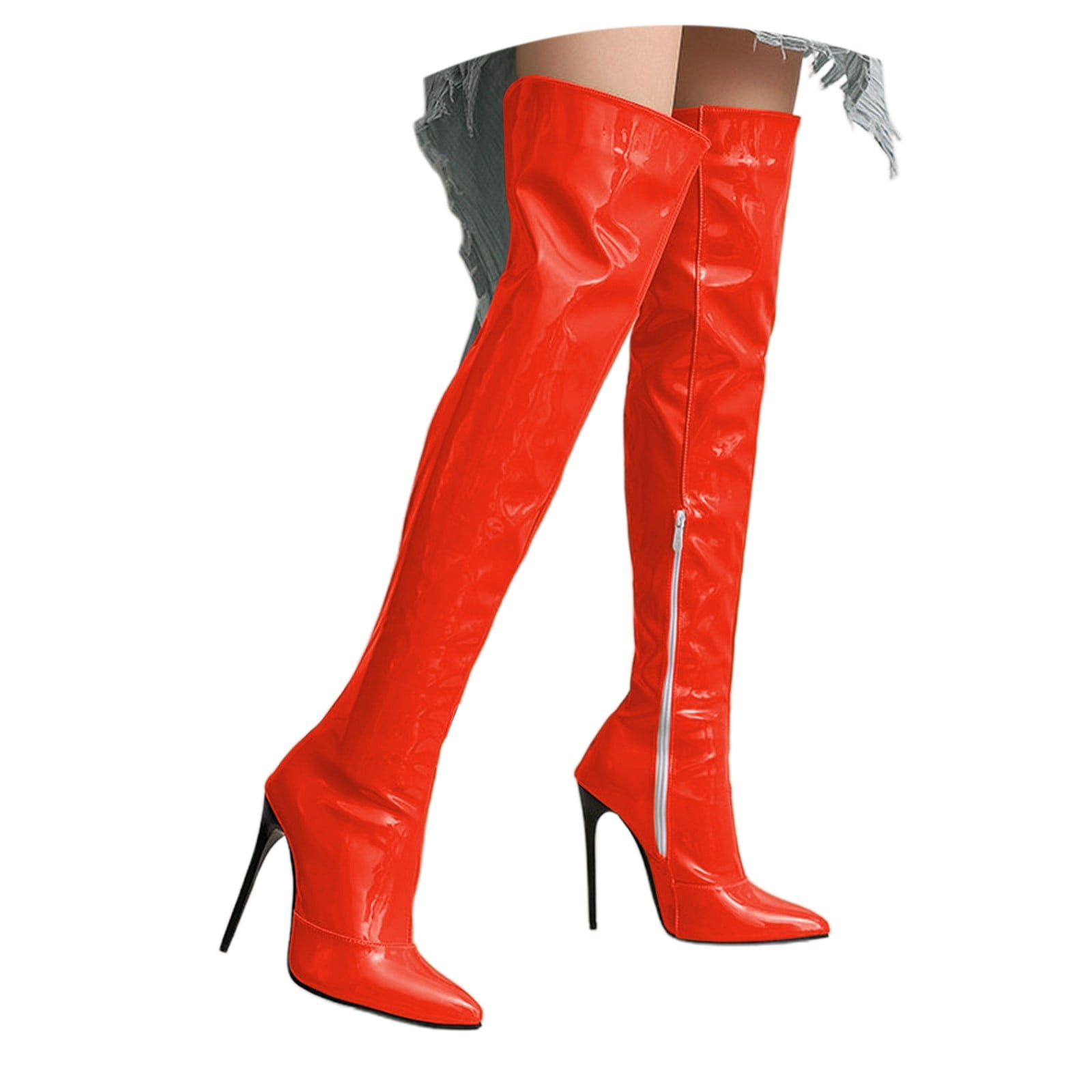 Boots for Women,Stylish Over The Knee High Heel Boots Glossy Pointed ...