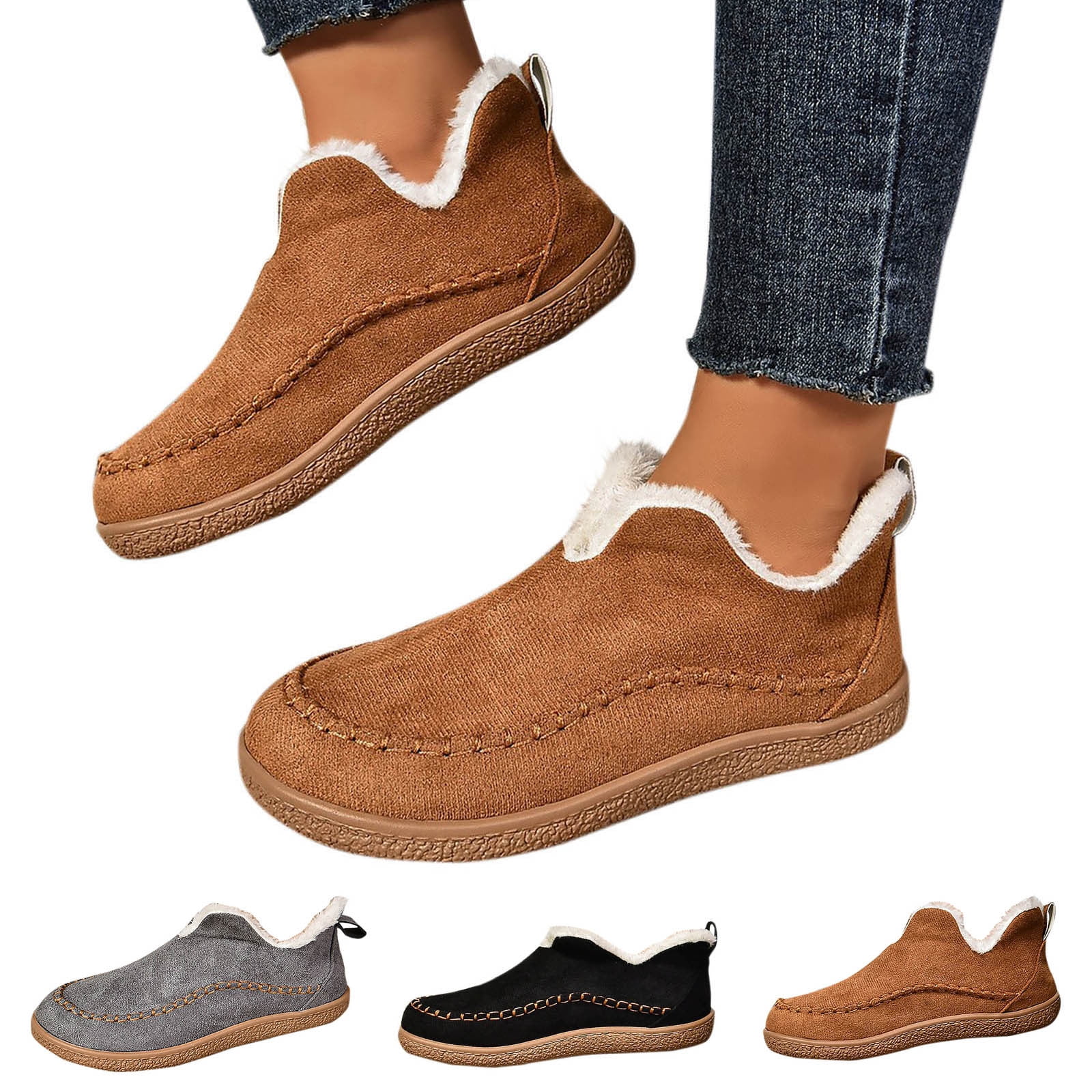 Boots for Women TKYCMSUAKI Womens Winter Flat Fluffy Snow Boots,Warm Faux Fur Lining Anti-Slip ...