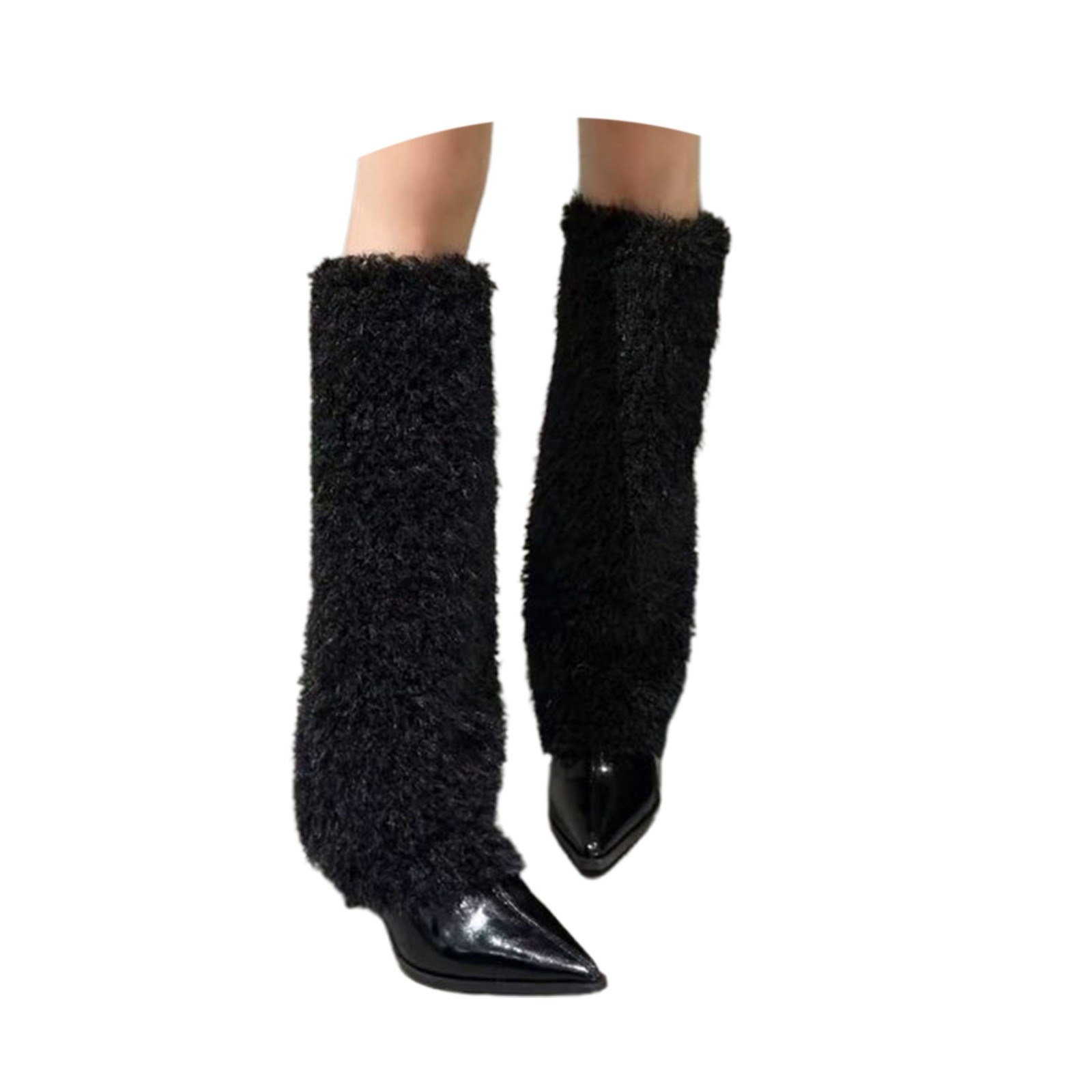 Boots for Women Christmas Fuzzy High Heel Mid Calf Booties Pull On 2025 ...