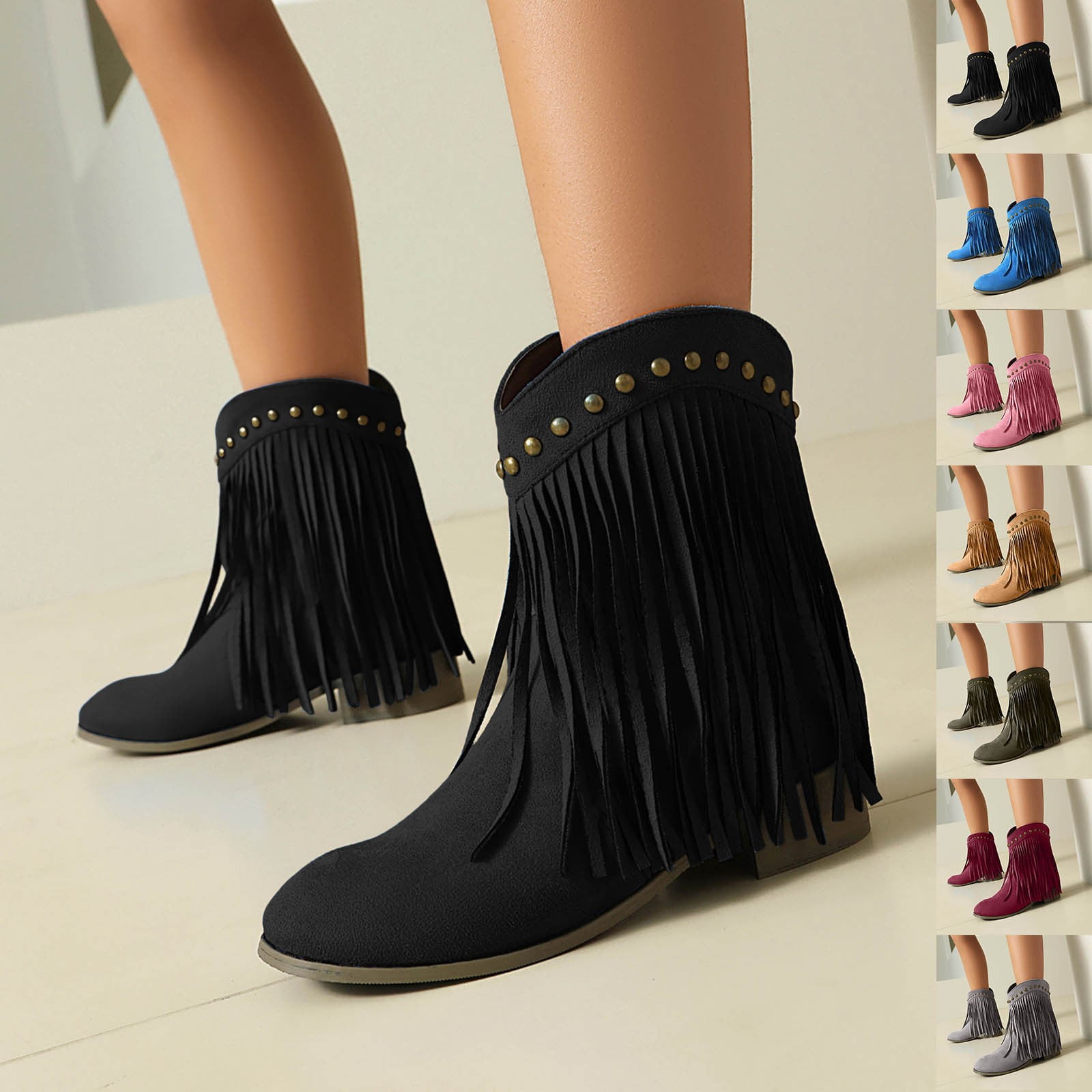 Boots for Women Chunky Low Heel Pointy Toe Ankle Booties Casual Winter Warm Comfortable Boots ...