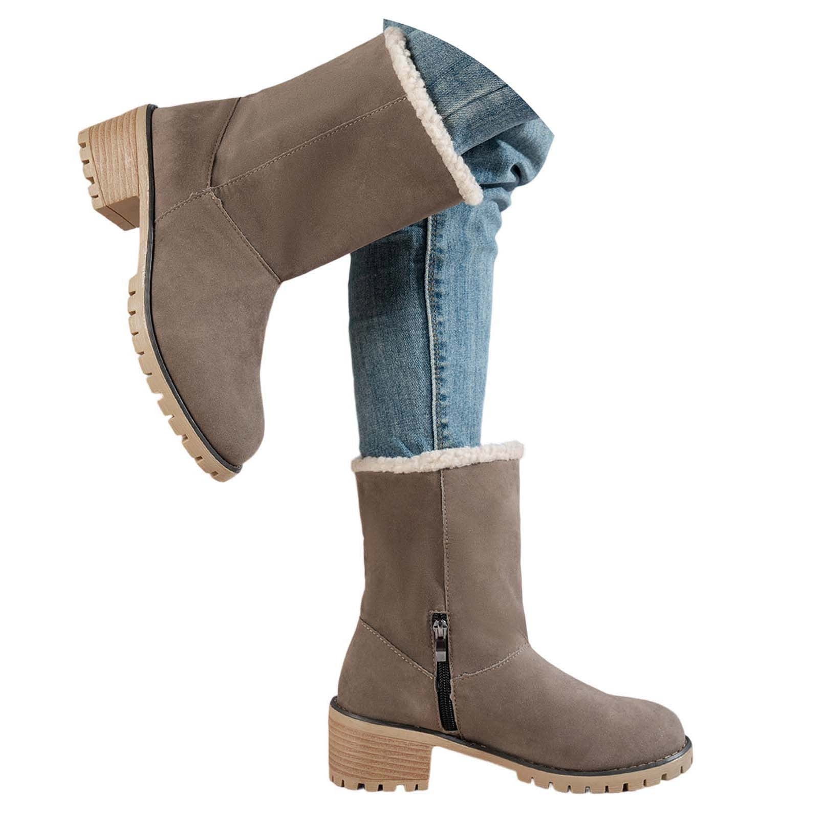 Boots for Women,Retro Suede Mid Calf Boots With Side Zipper Heel For ...