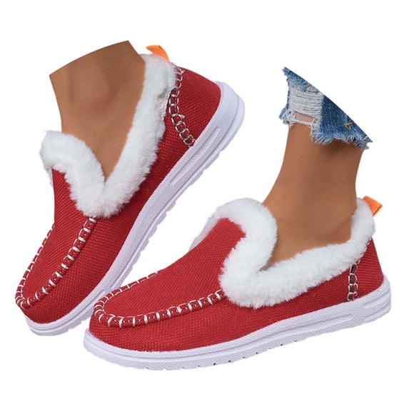 Boots for Women Winter Slip on Snow Boots Fluffy Booties with Faux ...
