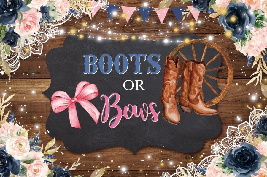 Boots or Bow Gender Reveal Backdrop Navy Blue Floral What Will Baby Be ...
