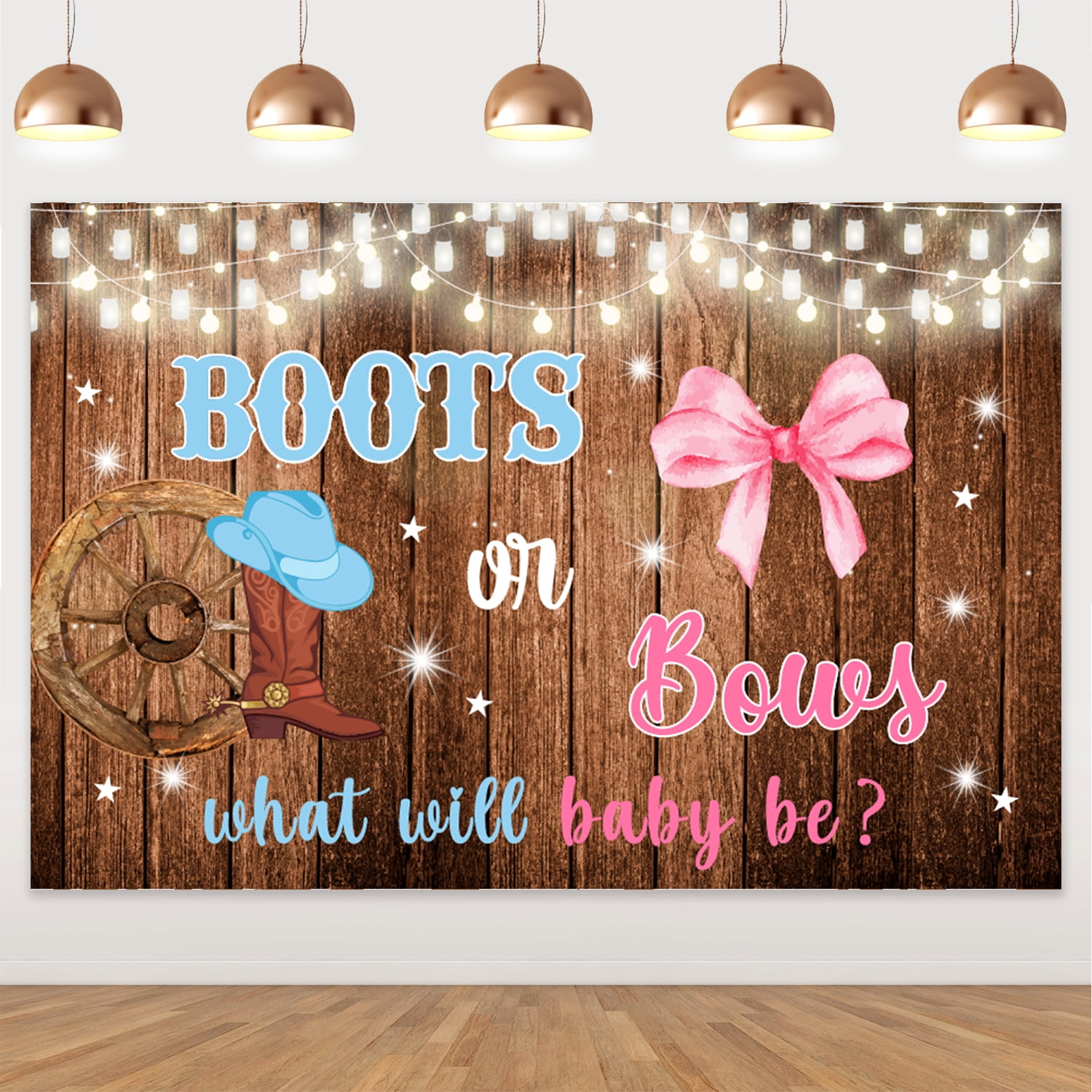 Boots or Bows Gender Reveal Decorations Kit - Balloons Arch, Backdrop ...