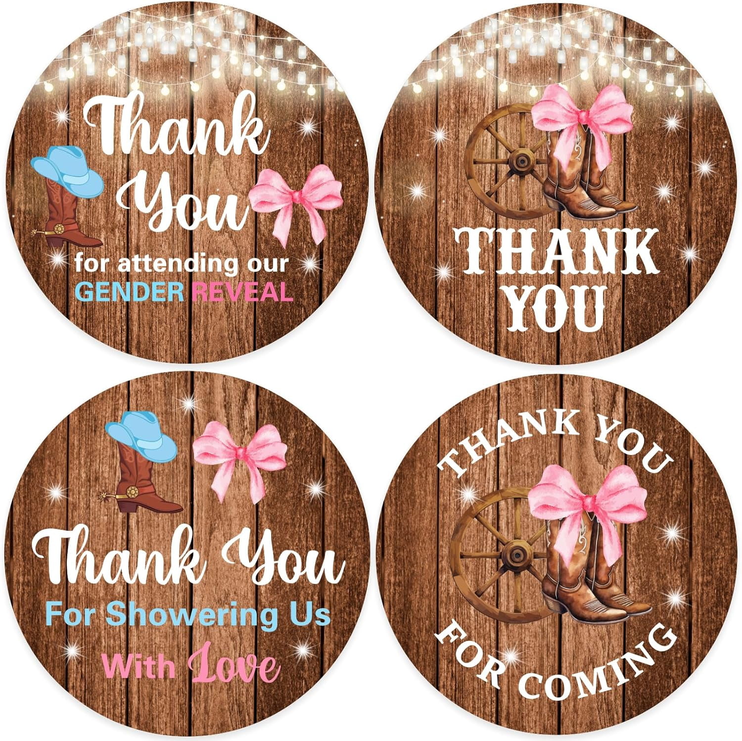 Boots or Bows Thank You Stickers, Round Adhesive Labels for Packaging ...