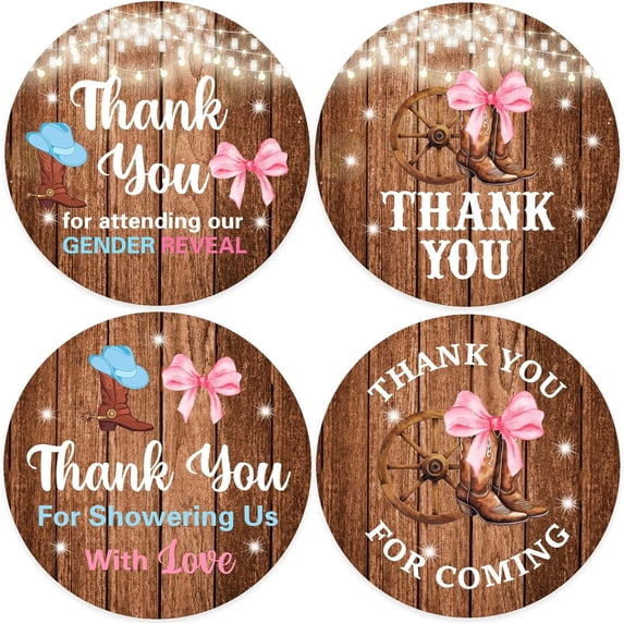 Boots or Bows Thank You Stickers, Round Adhesive Labels for Packaging ...