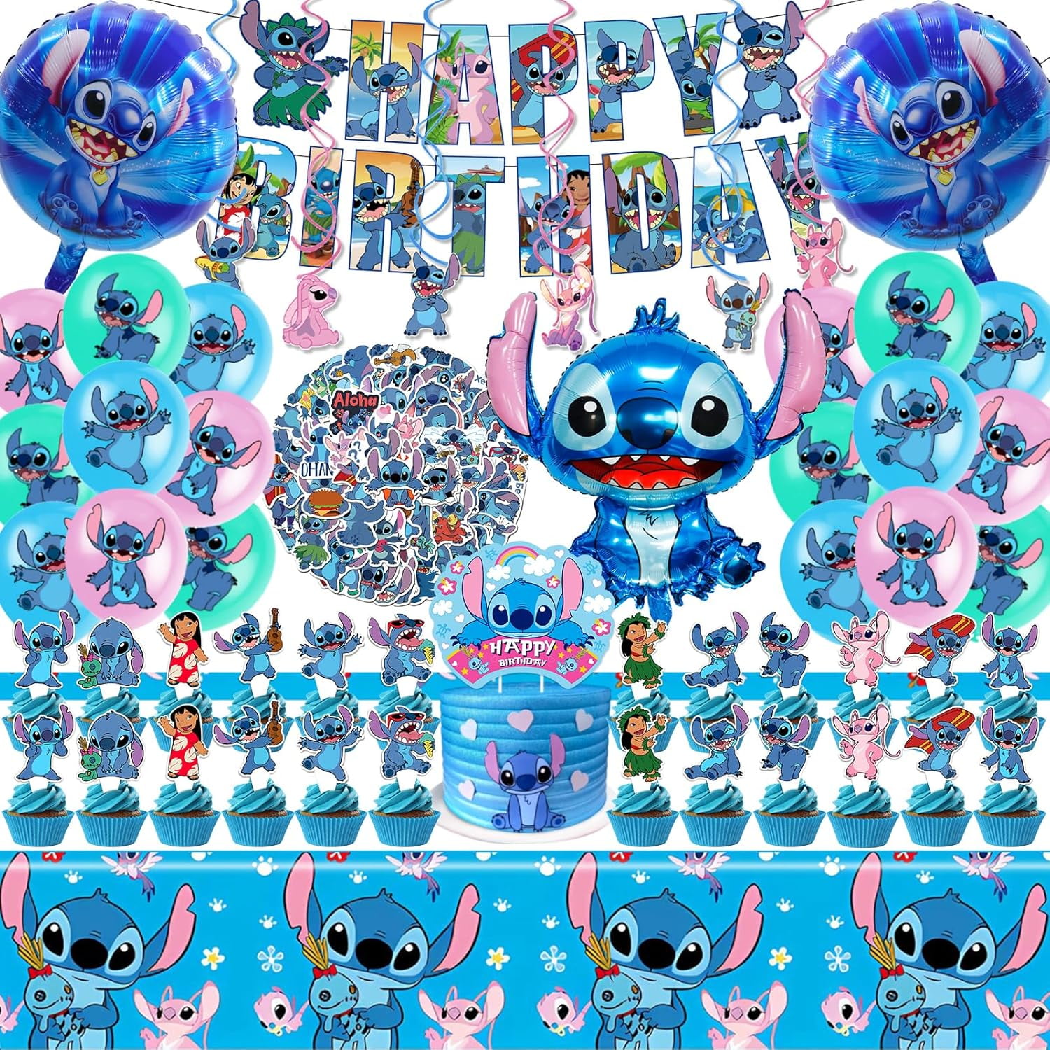 Bootsun Lilo & Stitch Party Supplies, 101PCS Birthday Decorations Set ...